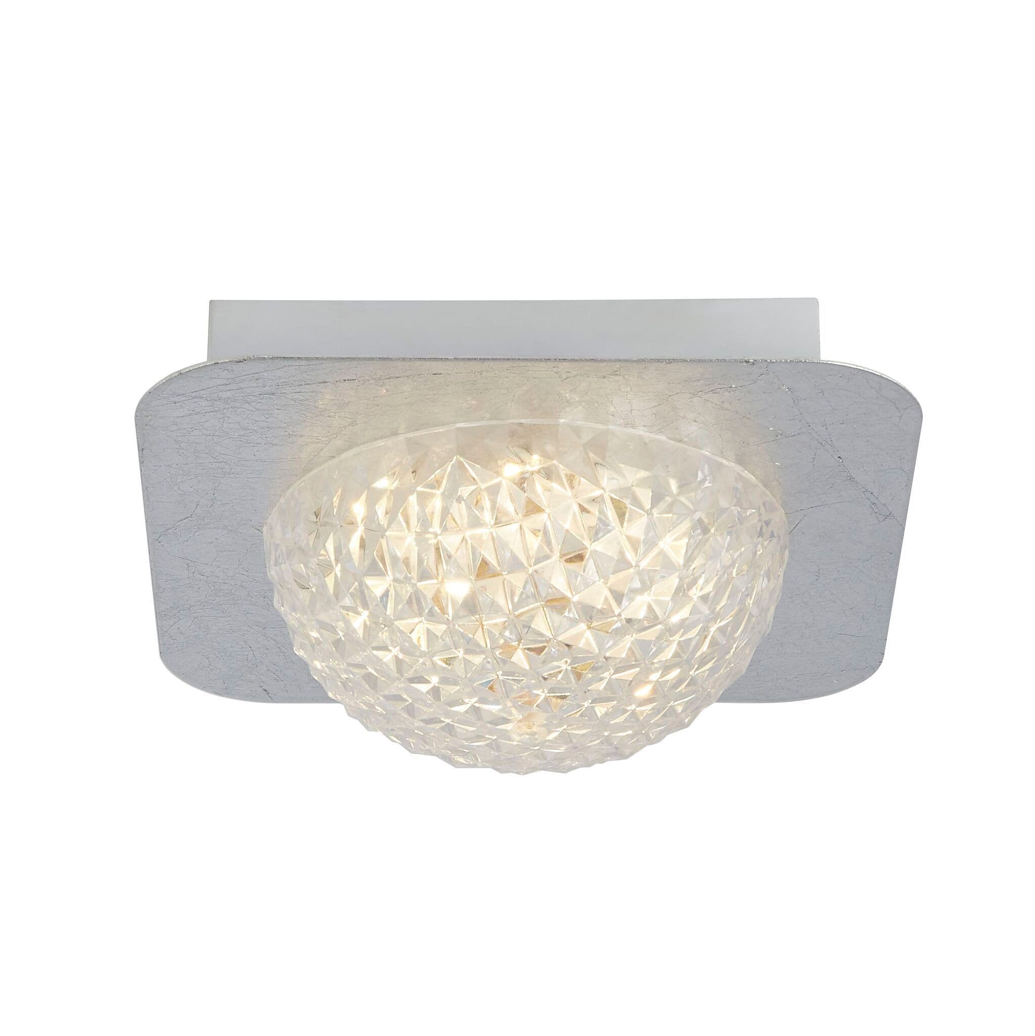 Celestia 1 Lt Square Led Ceiling Light - Silver Leaf With Clear Acrylic