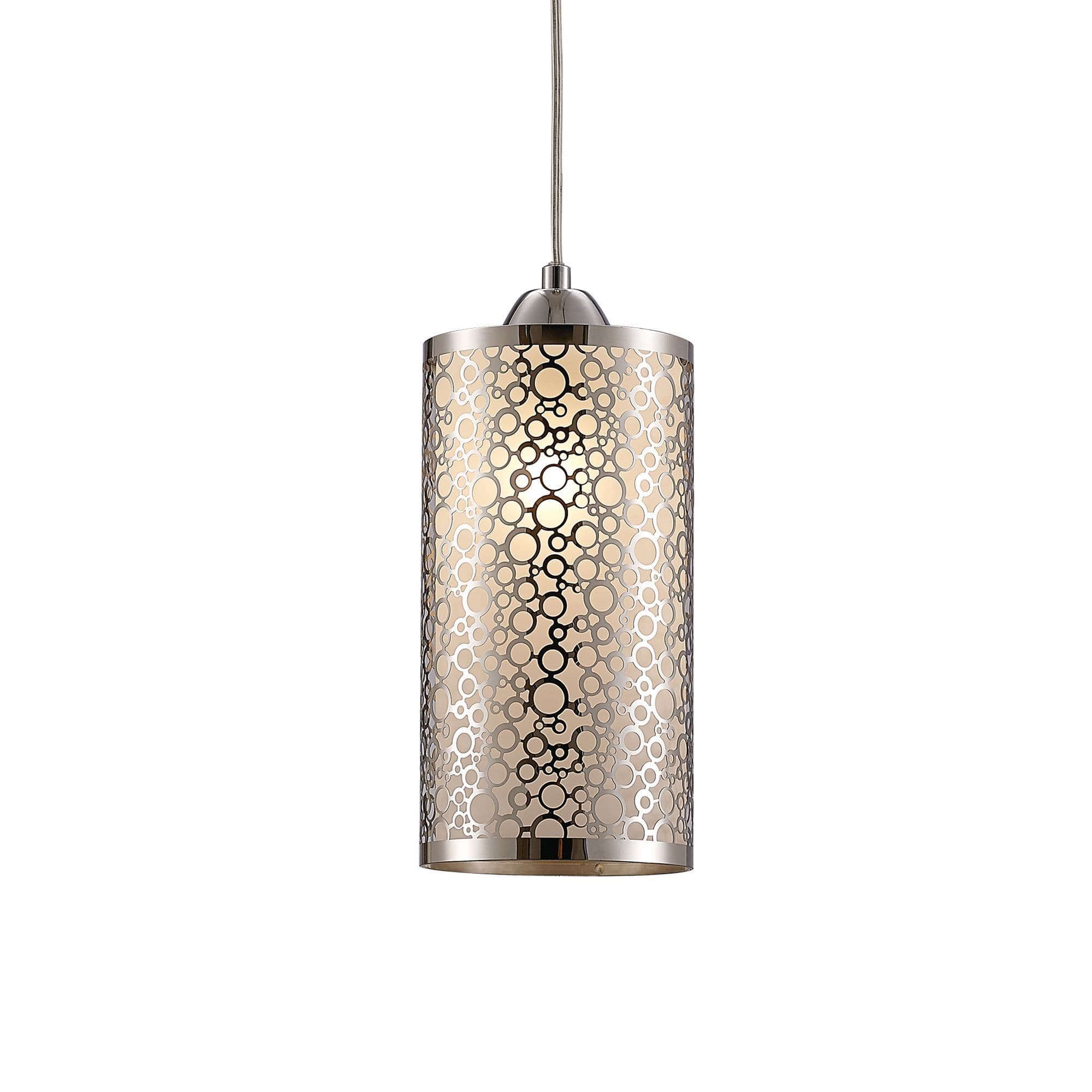Charon Single Circle Pattern Pendant 1 Light E27 Polished Chrome