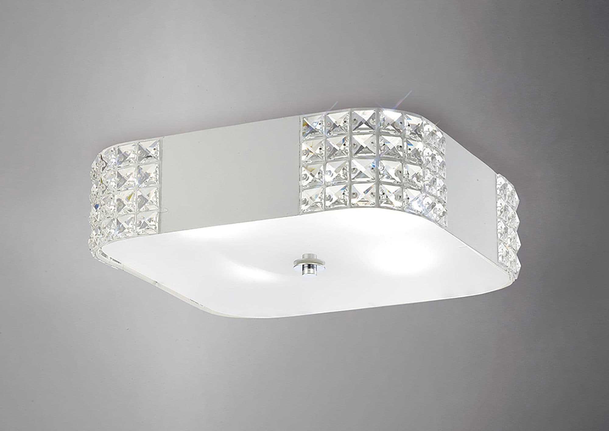 Clark Square Ceiling 4 Light E27 Matt White/Frosted Glass/Polished Chrome