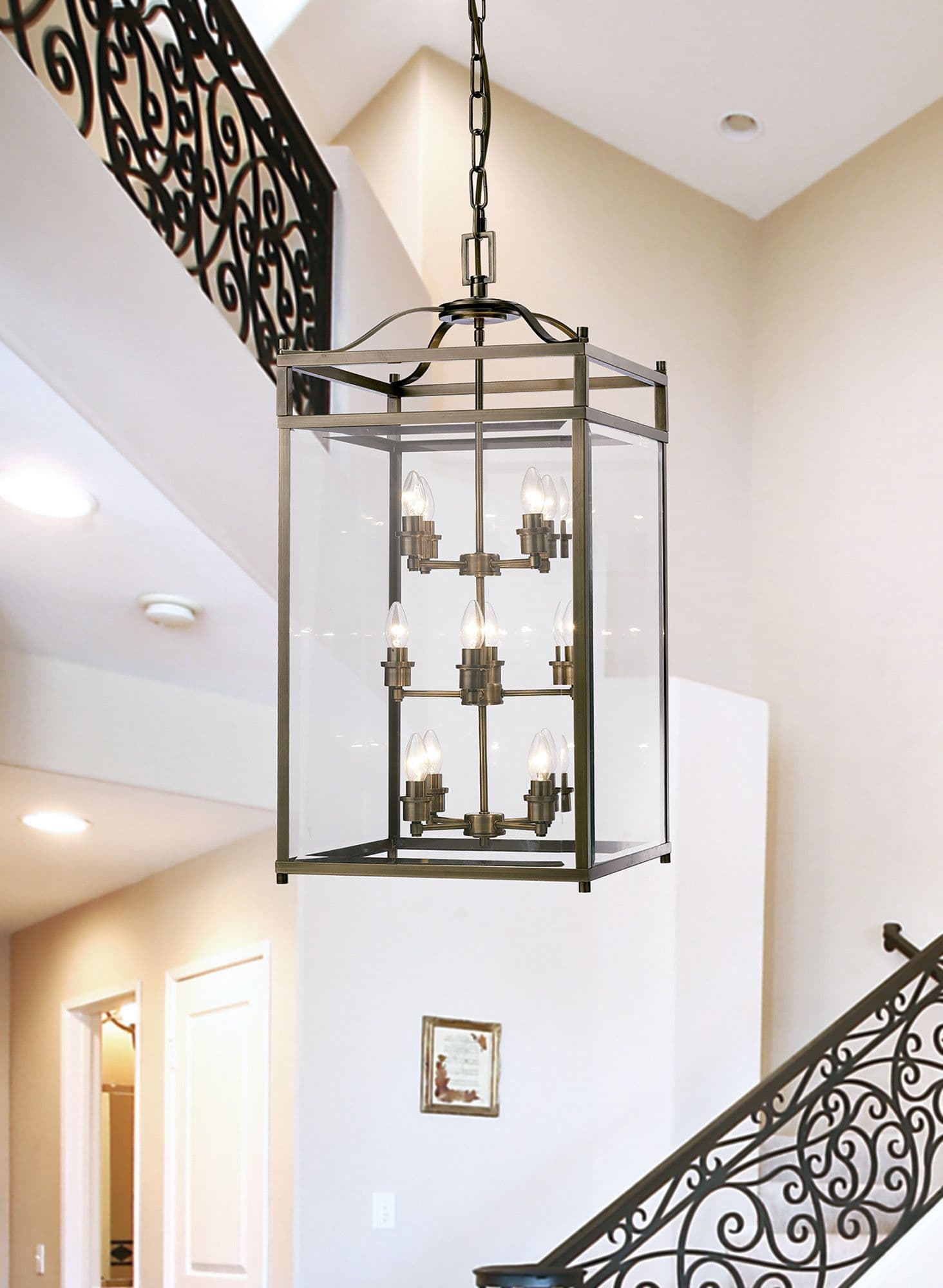 Clive Semi Ceiling 3 Light E14 Antique Brass/Glass