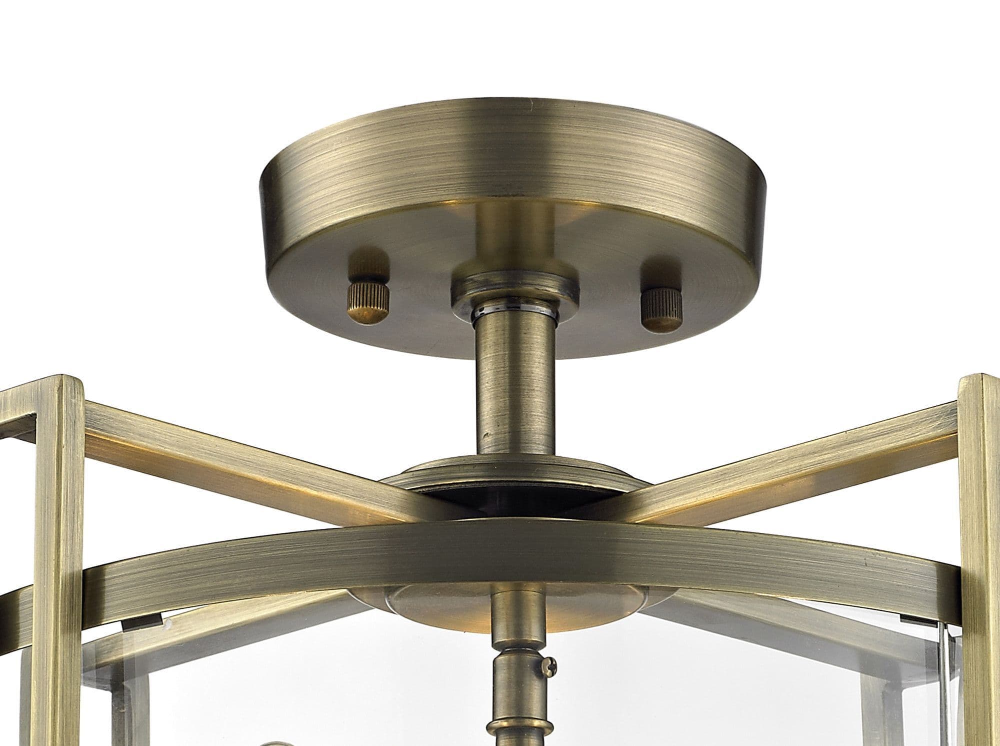 Clive Semi Ceiling 3 Light E14 Antique Brass/Glass