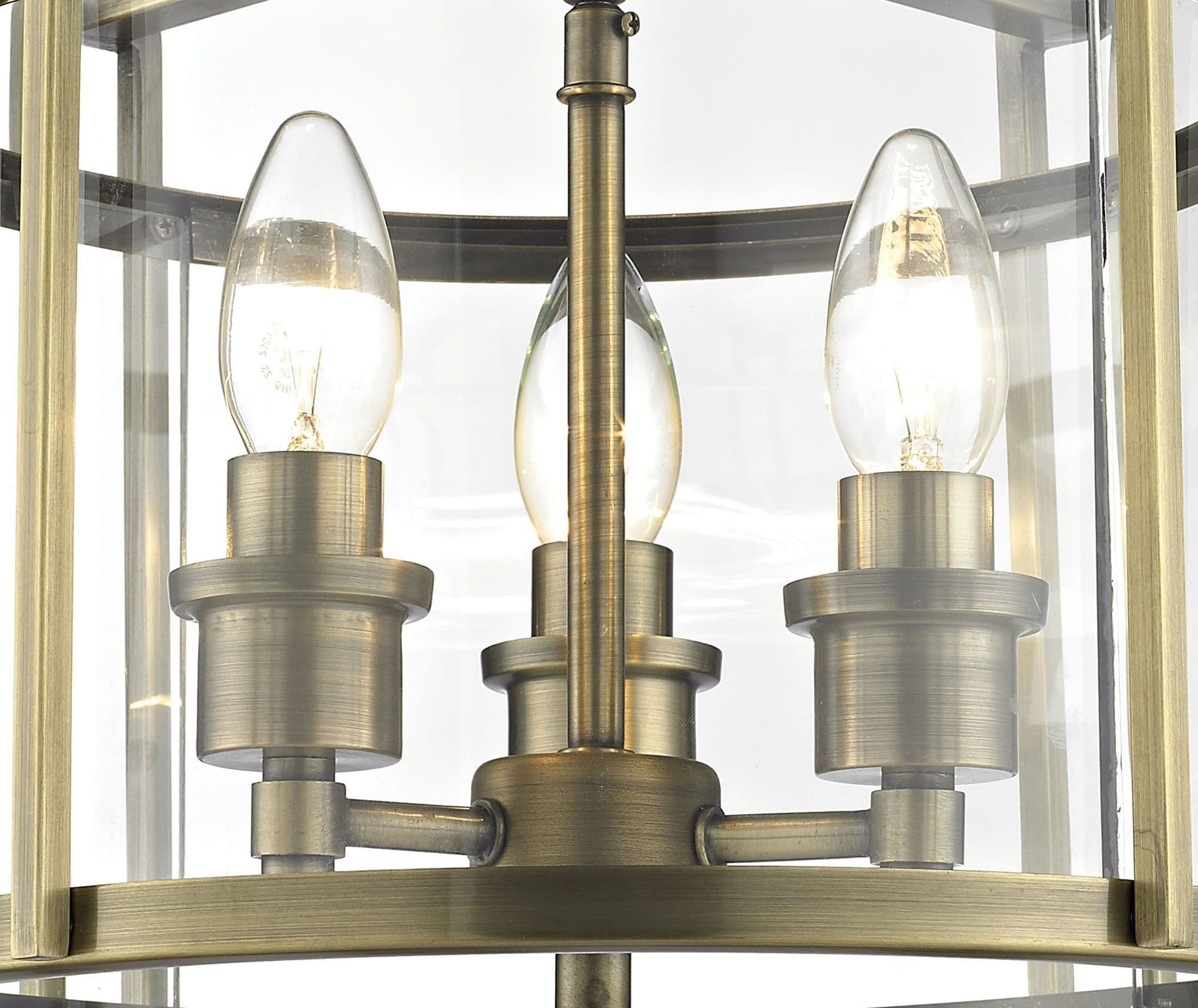 Clive Semi Ceiling 3 Light E14 Antique Brass/Glass