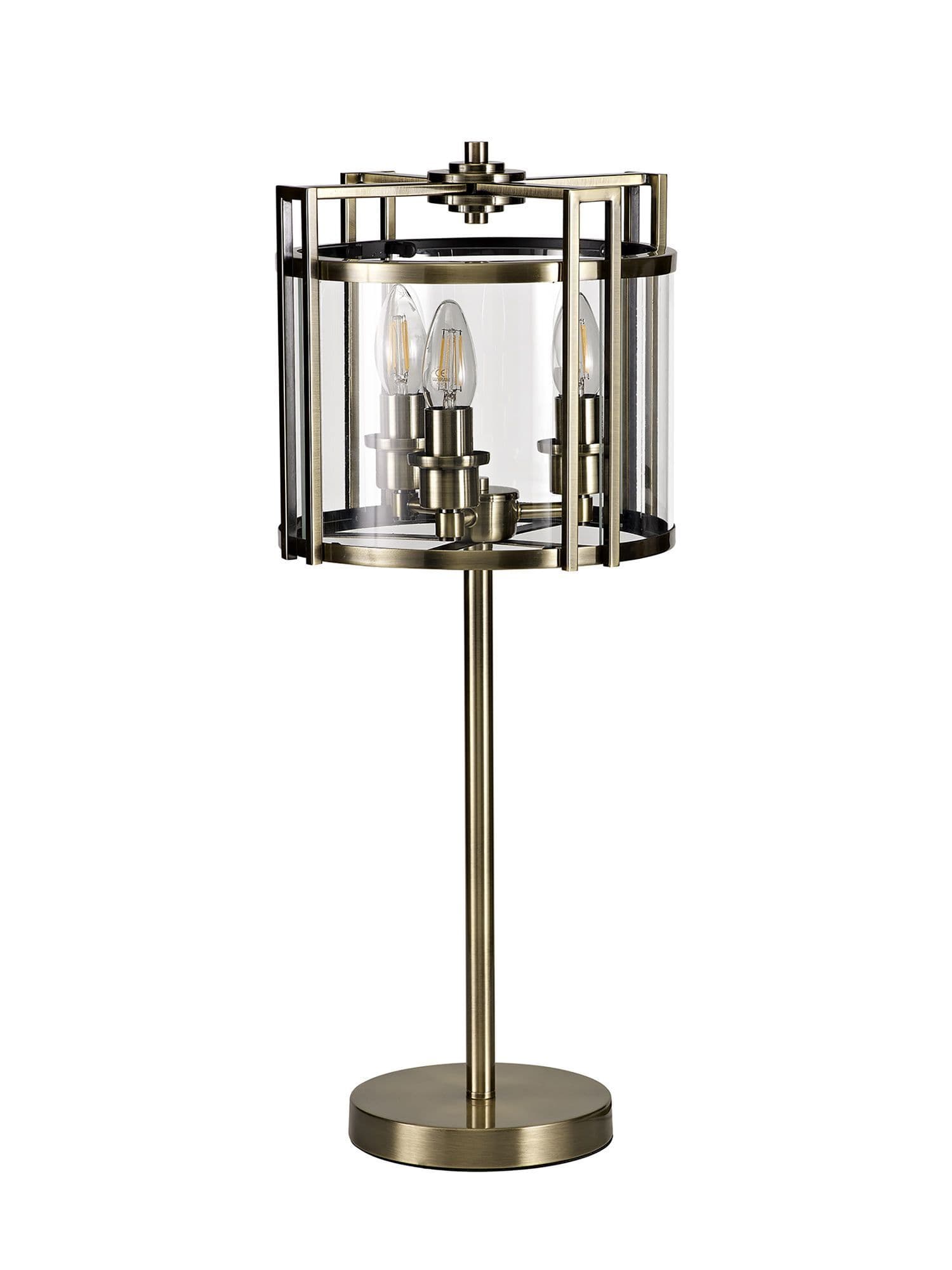 Clive Table Lamp 3 Light E14 Antique Brass/Glass