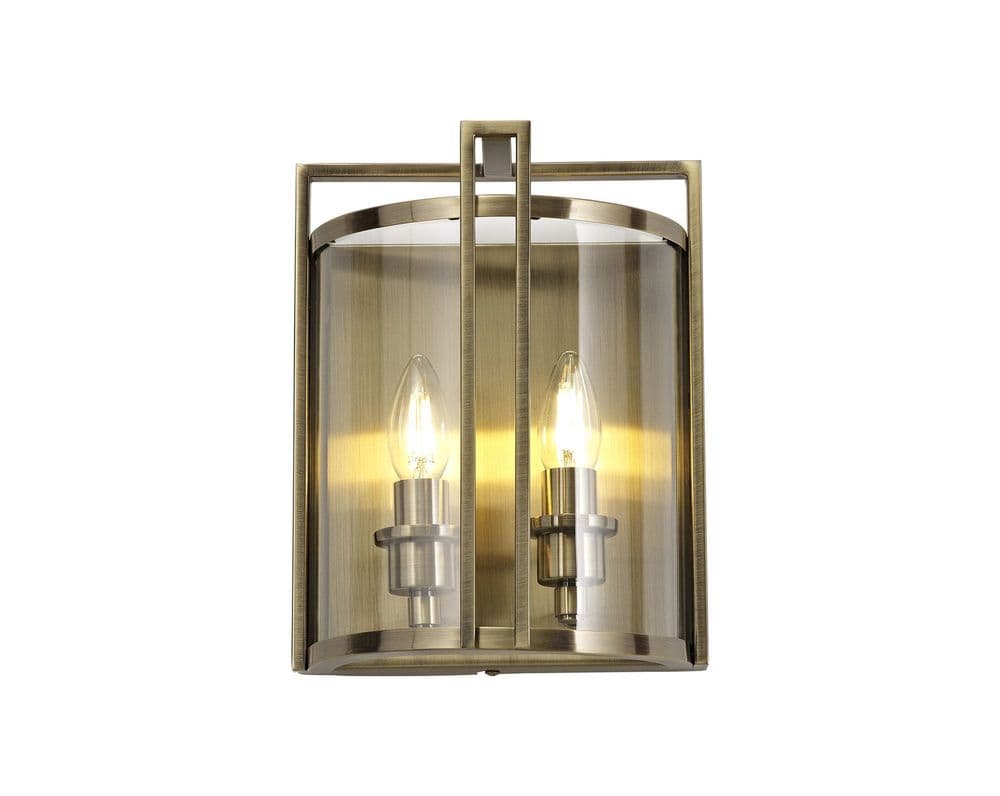 Clive Wall Lamp 2 Light E14 Antique Brass/Glass