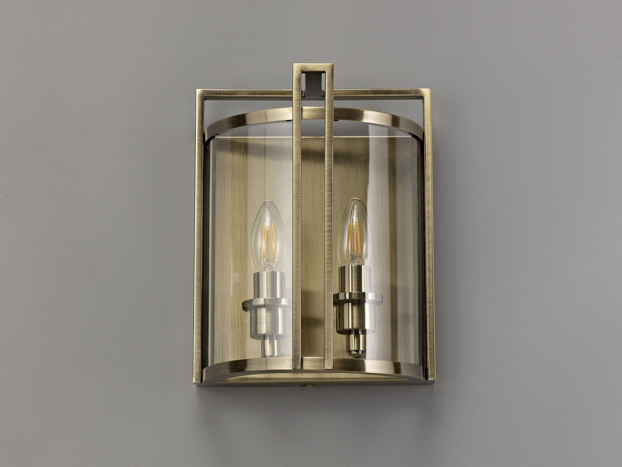 Clive Wall Lamp 2 Light E14 Antique Brass/Glass
