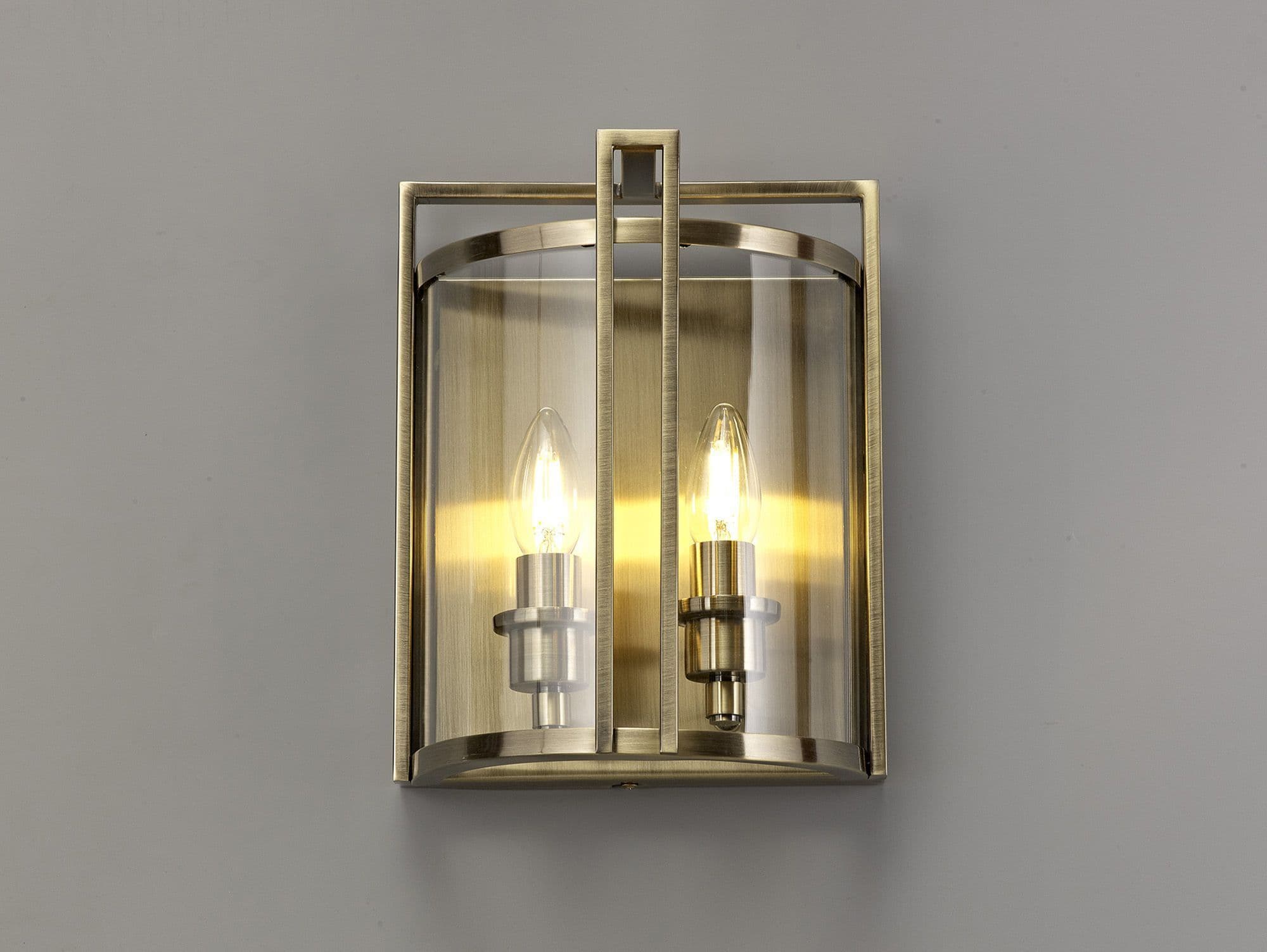 Clive Wall Lamp 2 Light E14 Antique Brass/Glass