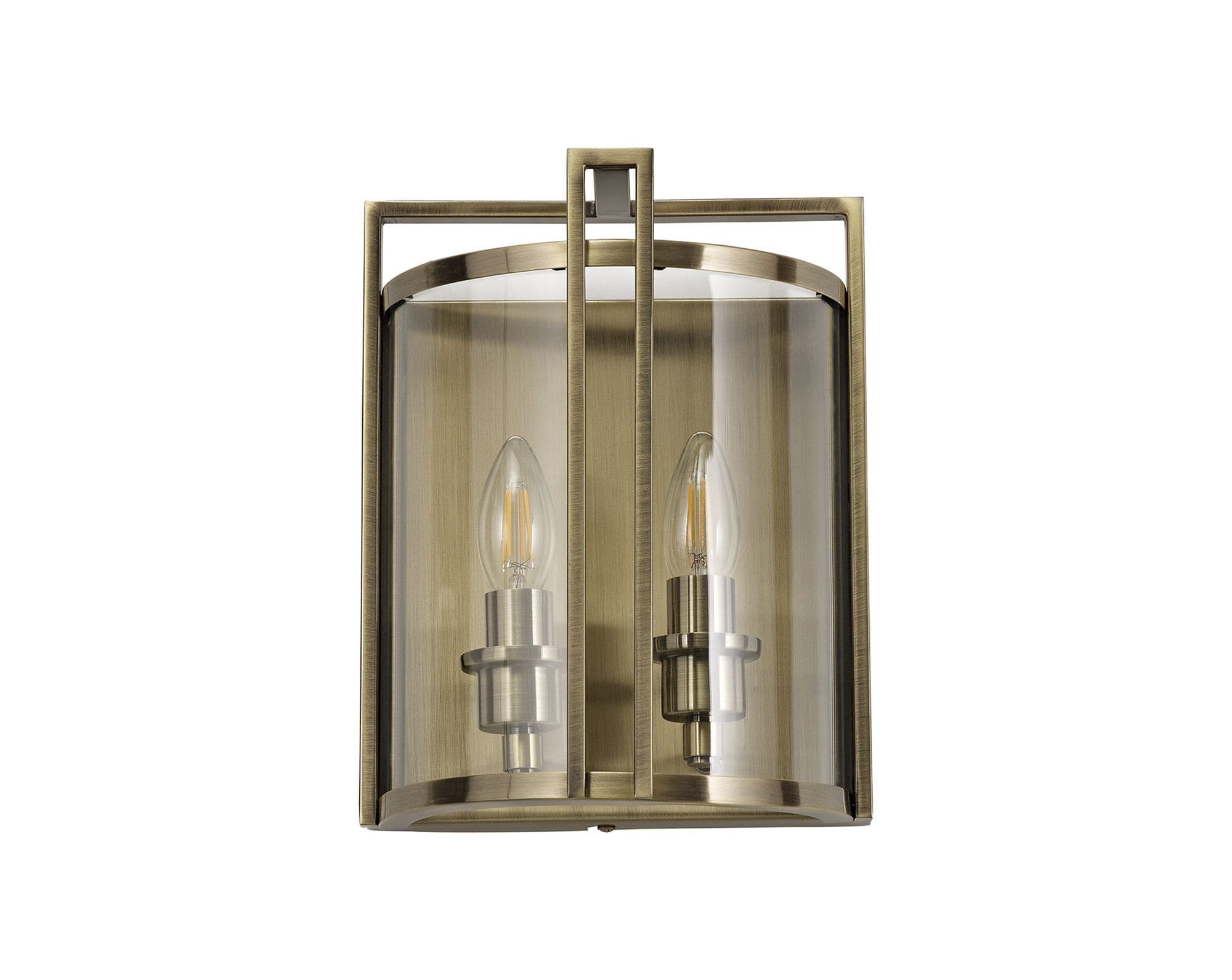 Clive Wall Lamp 2 Light E14 Antique Brass/Glass