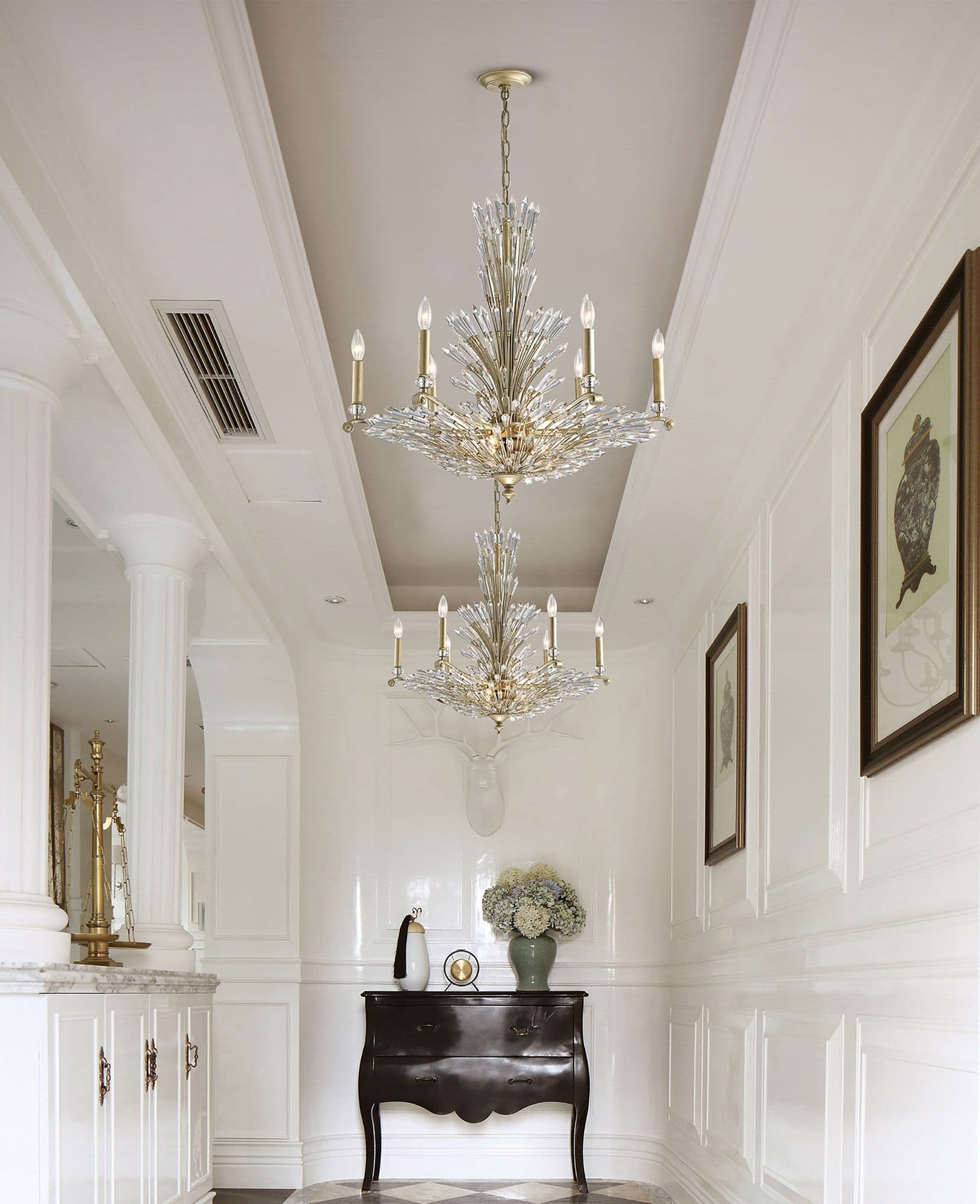 Cyrus Semi Ceiling 3 Light E14 Aged Gold/Silver/Crystal