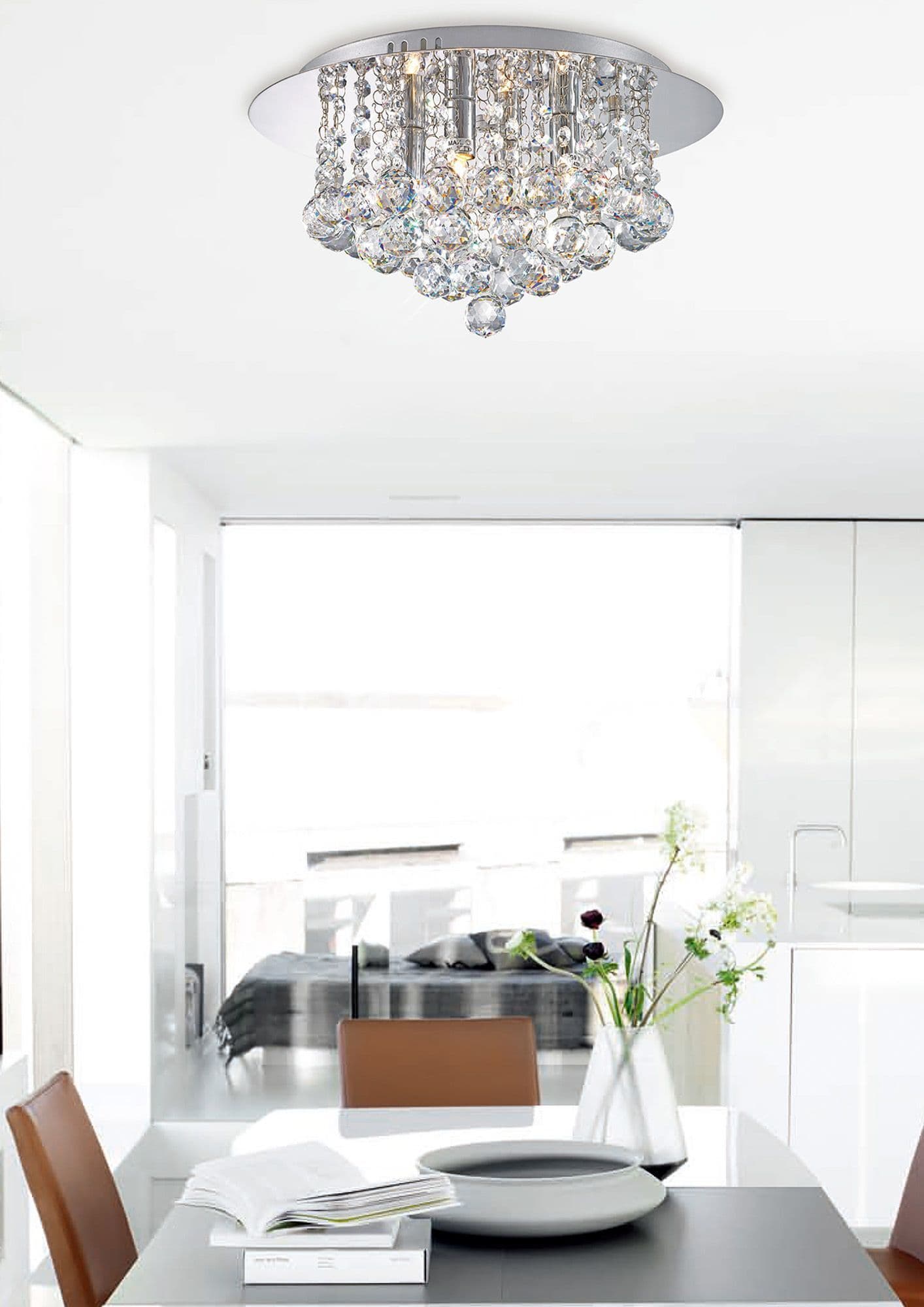 Dahlia Flush Ceiling 350mm Round 4 Light G9 Polished Chrome/Crystal
