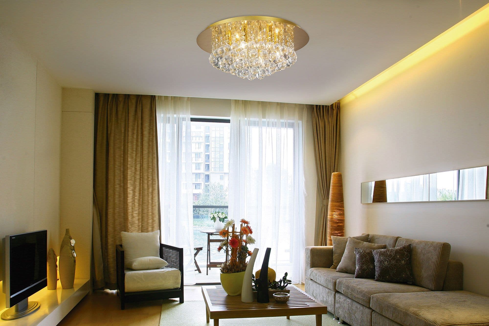 Dahlia Flush Ceiling 350mm Round 4 Light G9 Polished Chrome/Crystal