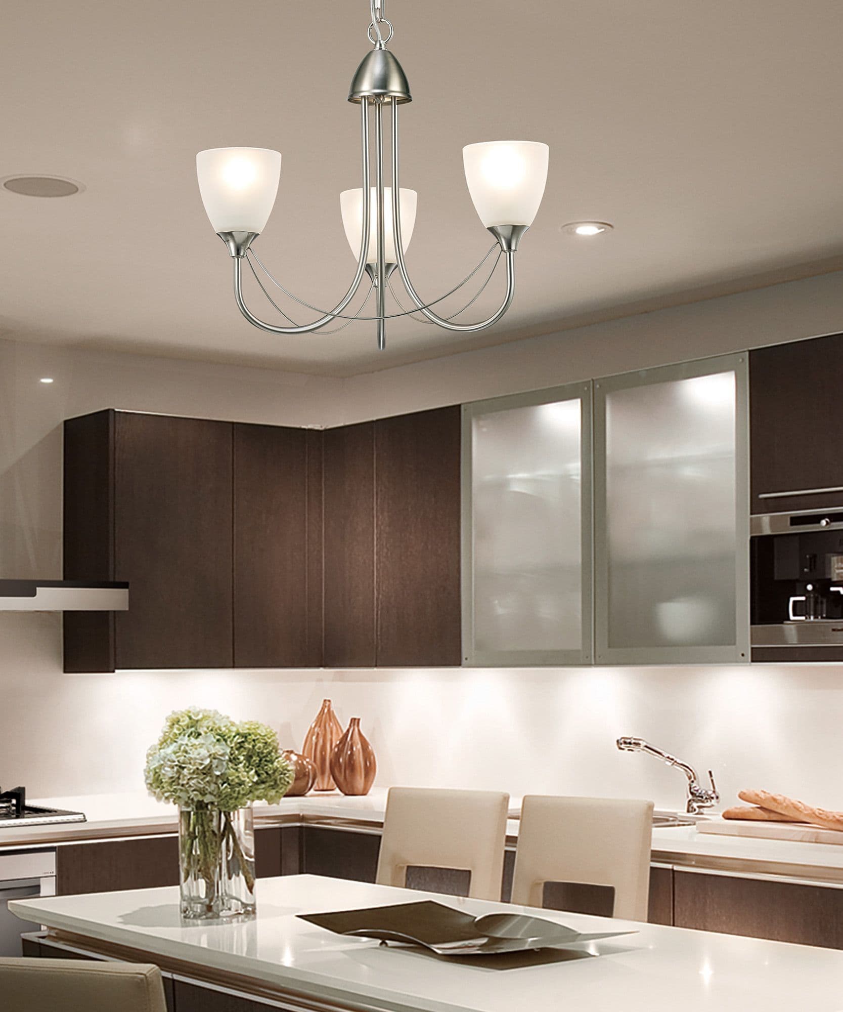 Cooper Ceiling 3 Light E14 Satin Nickel/Opal Glass