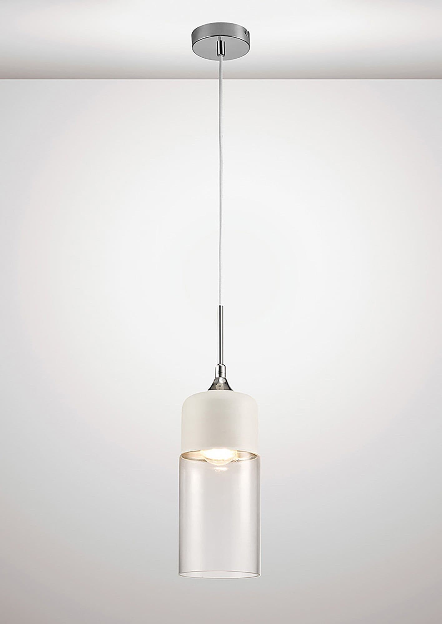 Mia Single Tube Pendant 1 Light E27 White/Clear Glass