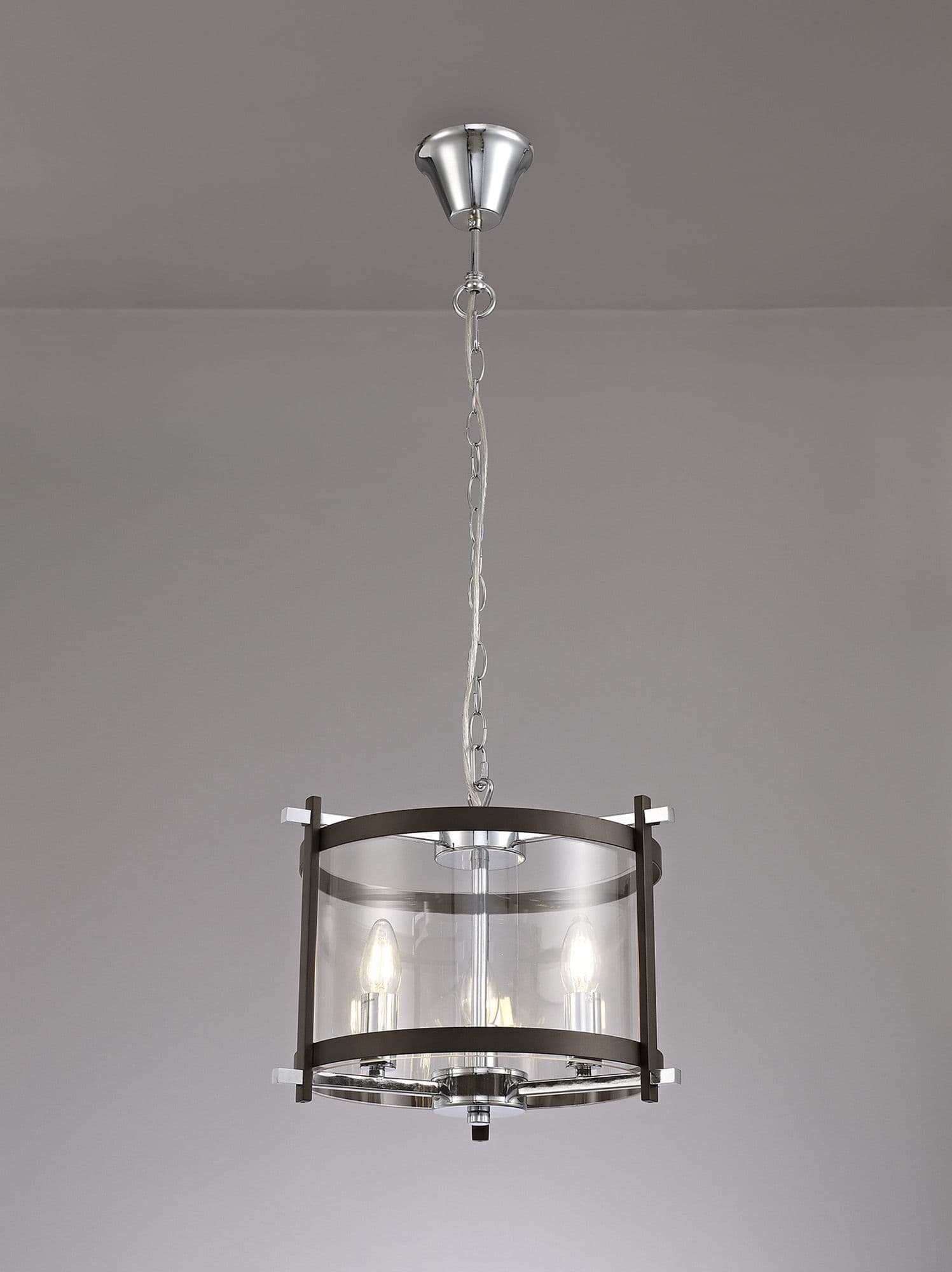 Nolan Single Small Pendant 3 Light E14 Black/Polished Chrome/Clear Glass
