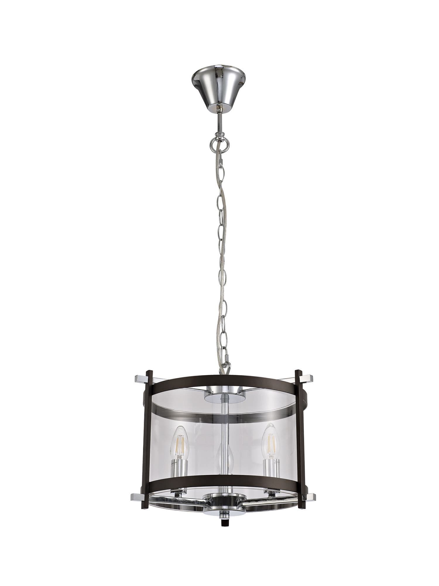 Nolan Single Small Pendant 3 Light E14 Black/Polished Chrome/Clear Glass