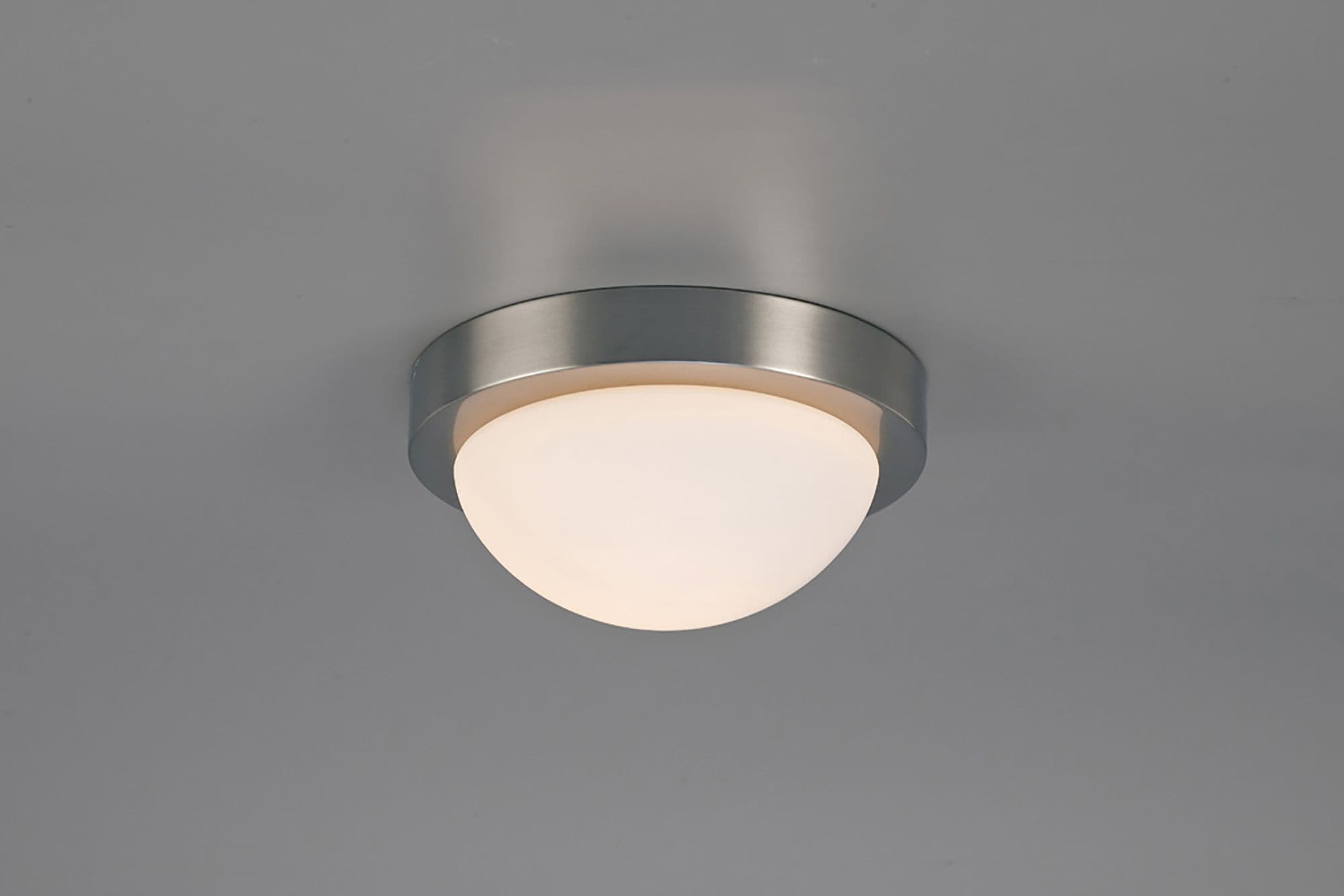 Porter IP44 1 Light E27 Small Flush Ceiling Light Satin Nickel With ...