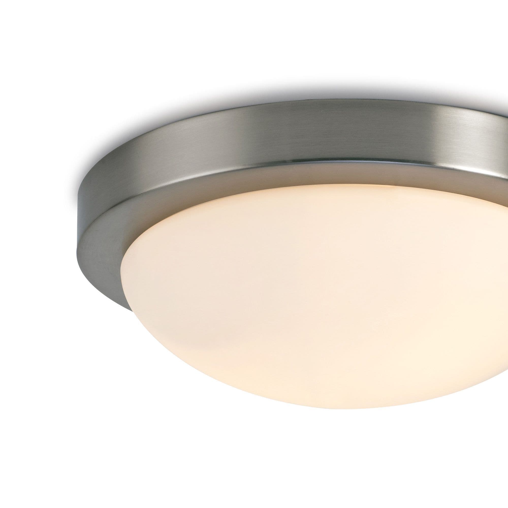Porter IP44 2 Light E27 Large Flush Ceiling Light Satin Nickel With ...