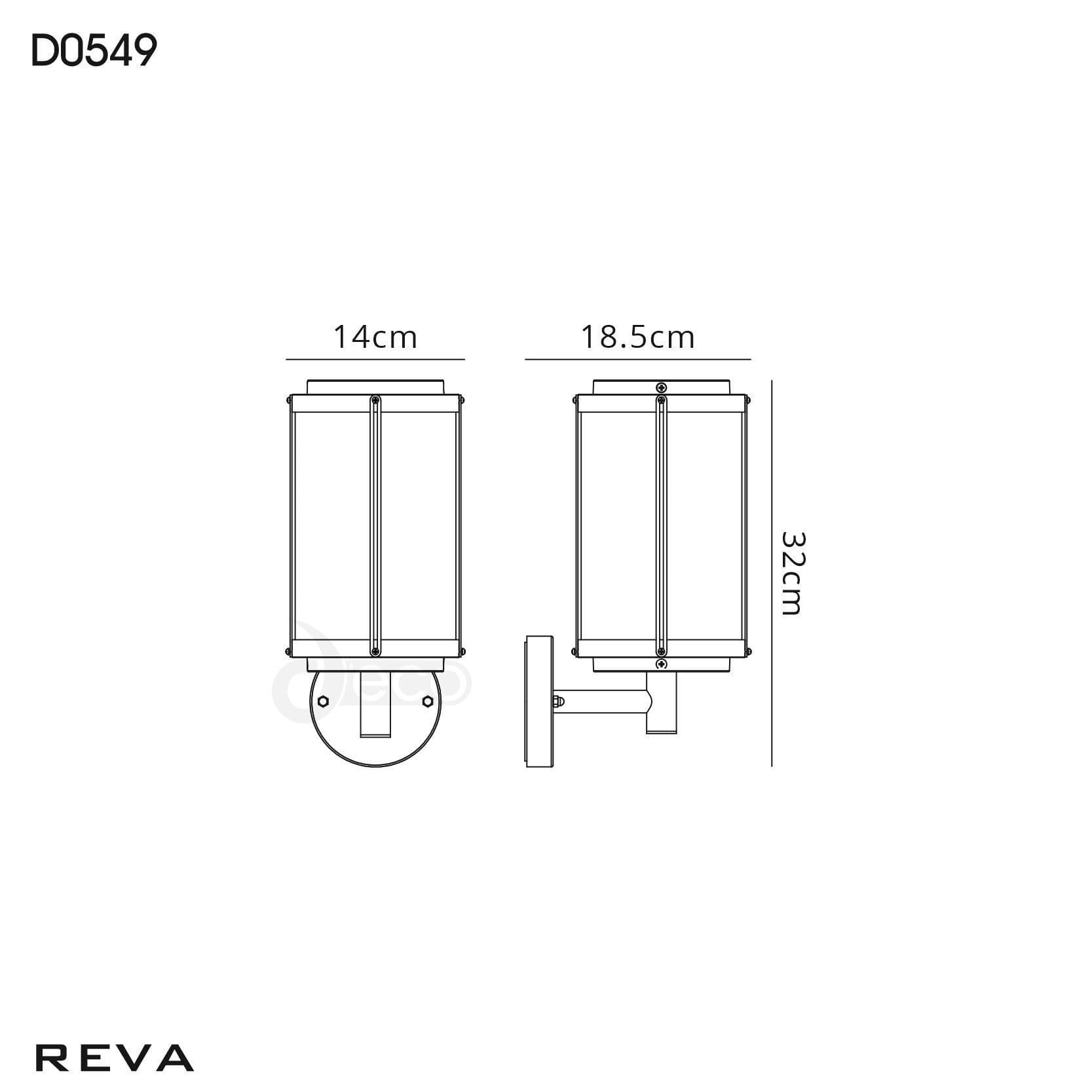 Reva Upward Wall Lamp 1 x E27 IP44 Black/Clear PC