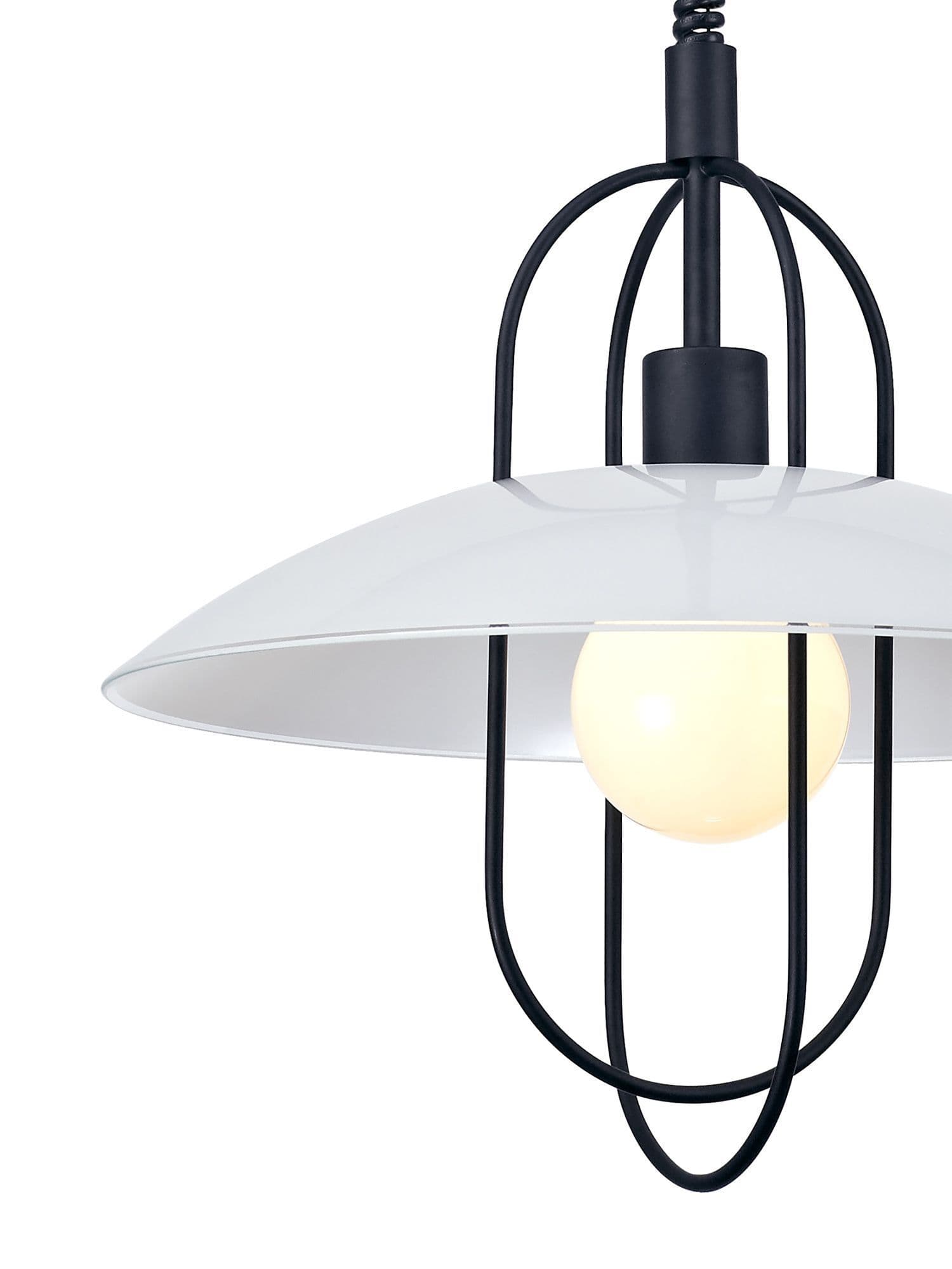 Riva Rise & Fall Pendant 1 Light E27 Matt Black/Opal White Glass Shade
