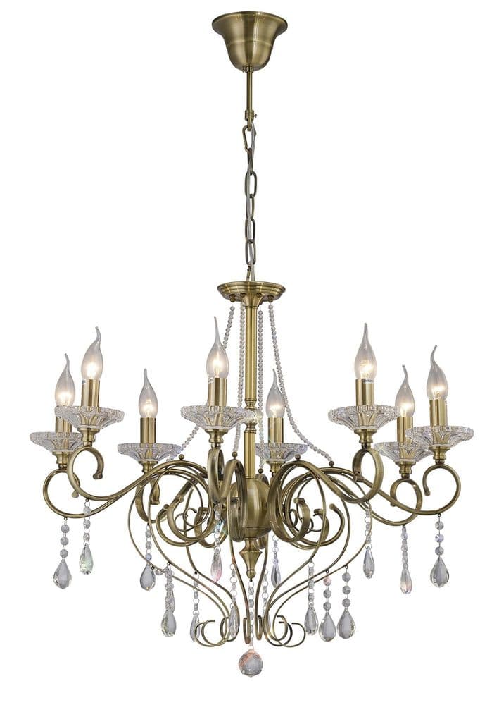 Garfield Pendant 8 Light E14 Antique Brass/Crystal