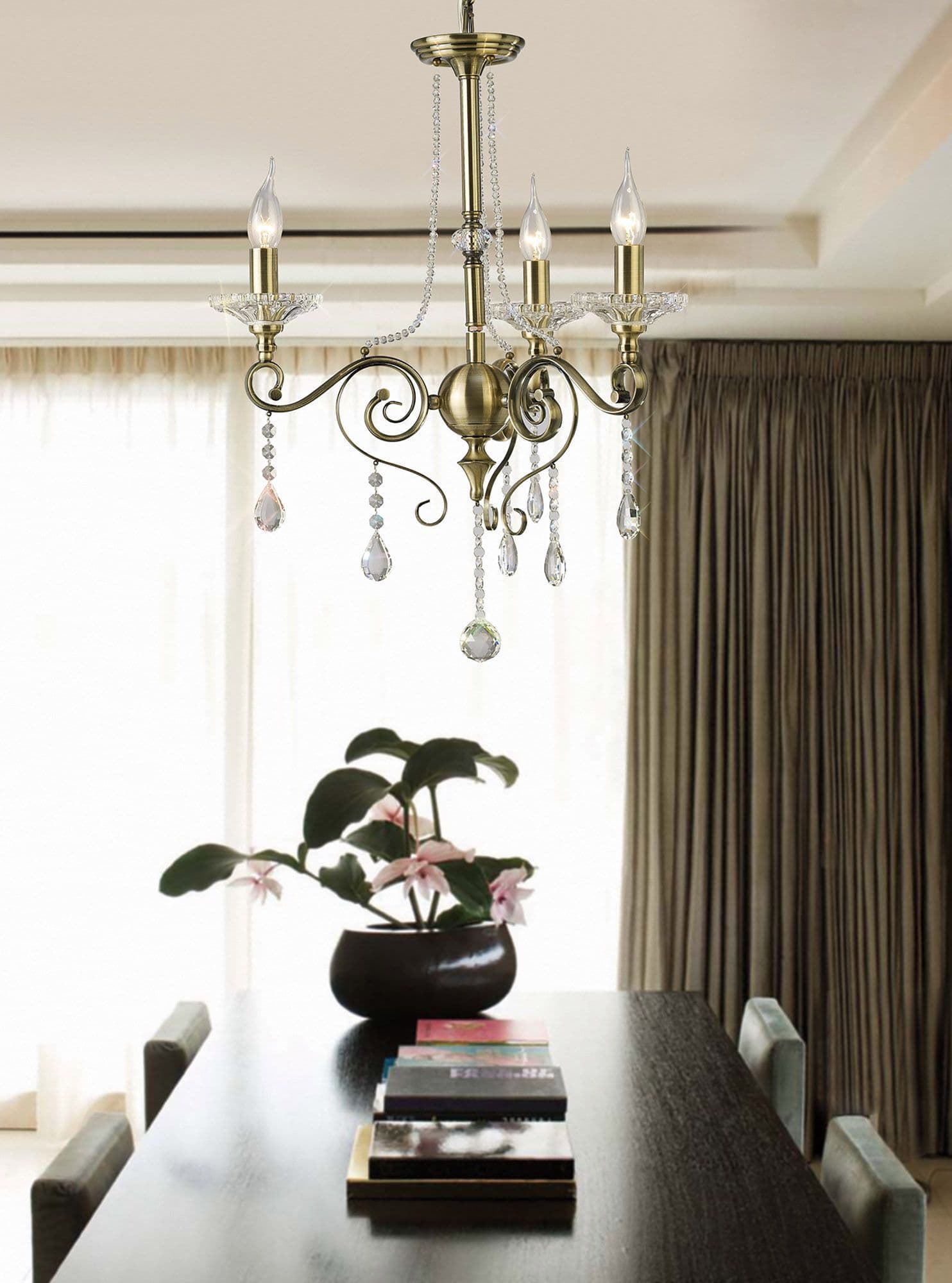 Garfield Wall Lamp Switched 2 Light E14 Antique Brass/Crystal