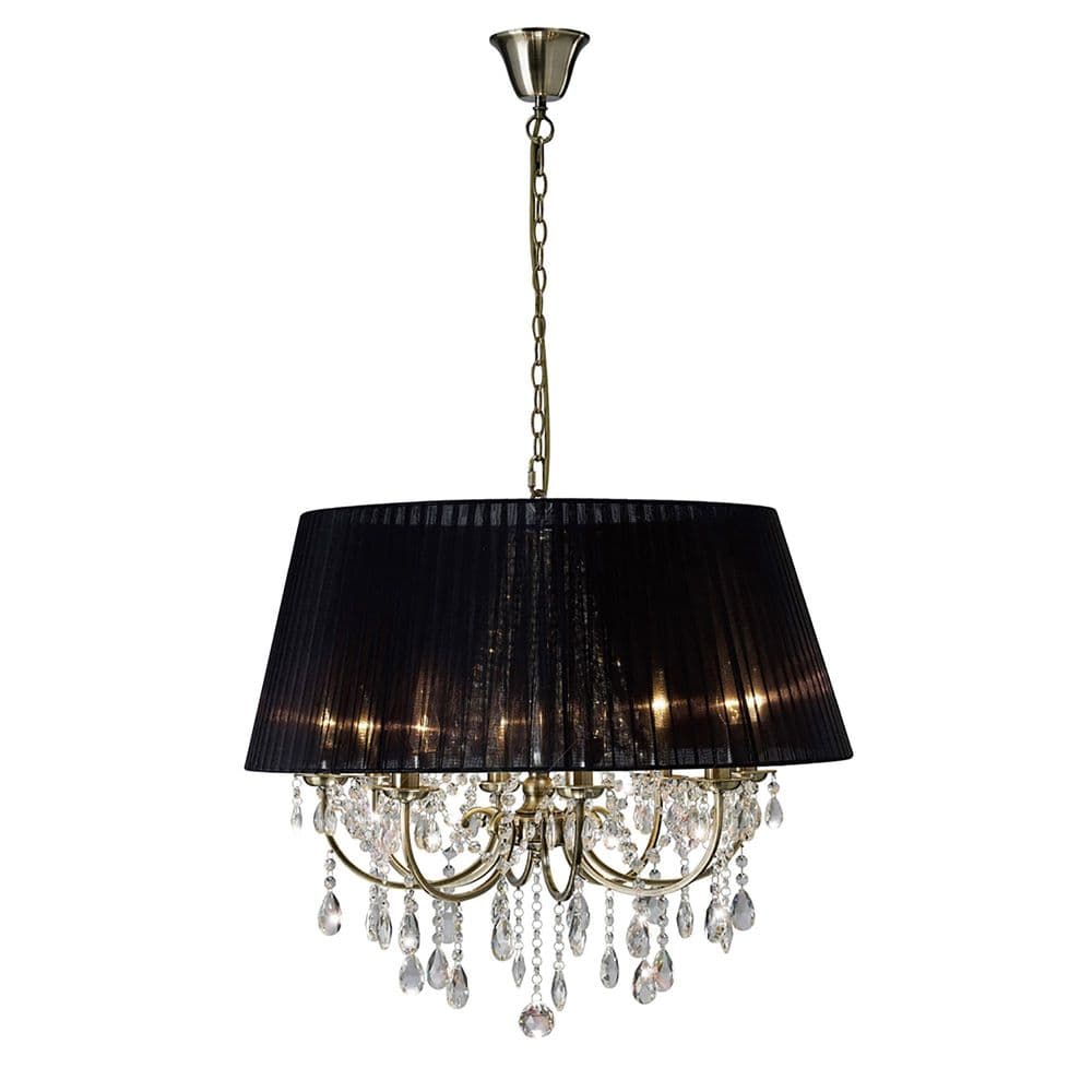 Gregory 8 Light Chandelier Pendant With Black Shade E14 Antique Brass ...