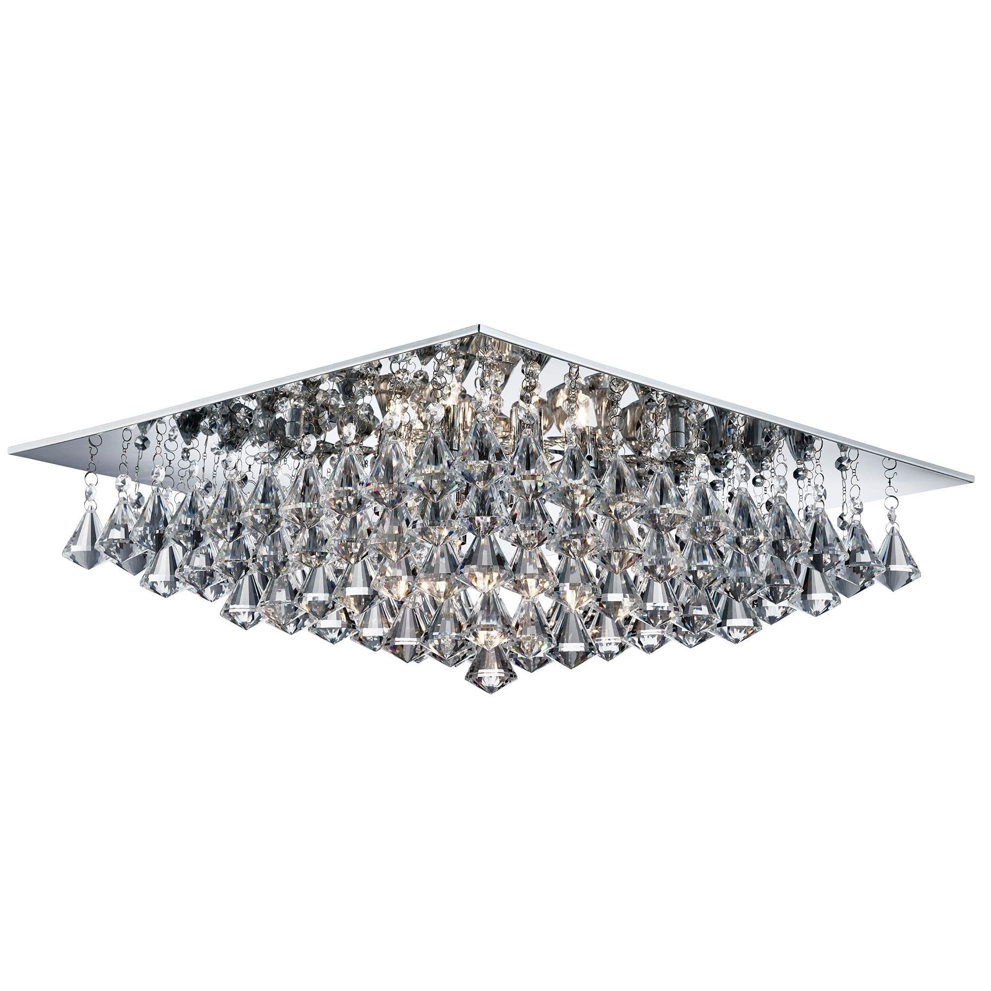 Hanna - 8Lt Square Flush Ceiling Chrome Clear Crystal Pyramid Drops