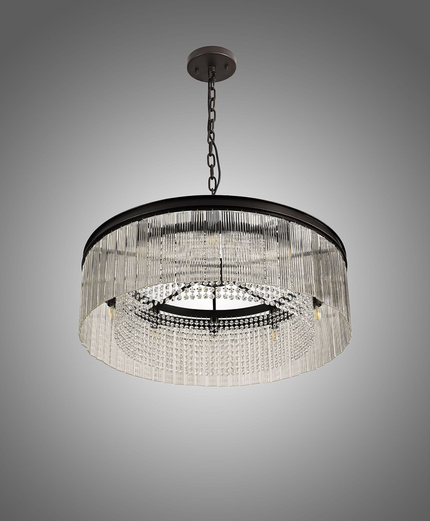 Houston Large Round Pendant/Semi Flush 10 Light E14 Brown Oxide
