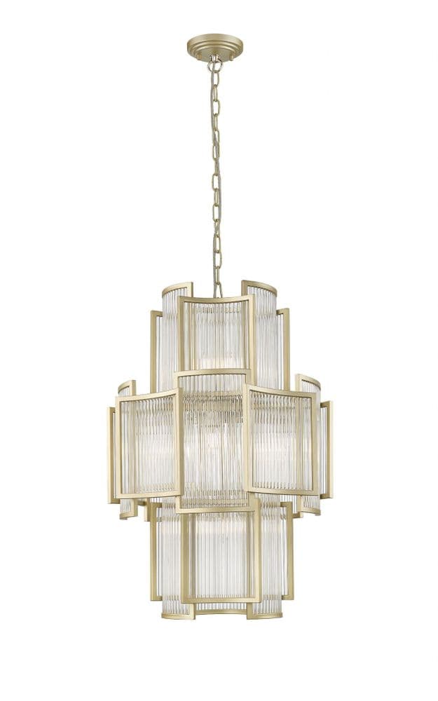 Impex Lighting Antigua 11 Light Pendant in Matt Gold with Glass Rods ...