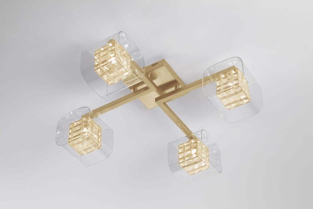 Impex lighting Avignon 4 Light Flush Gold Cube Glass JNQPGH01515/04/PL/G