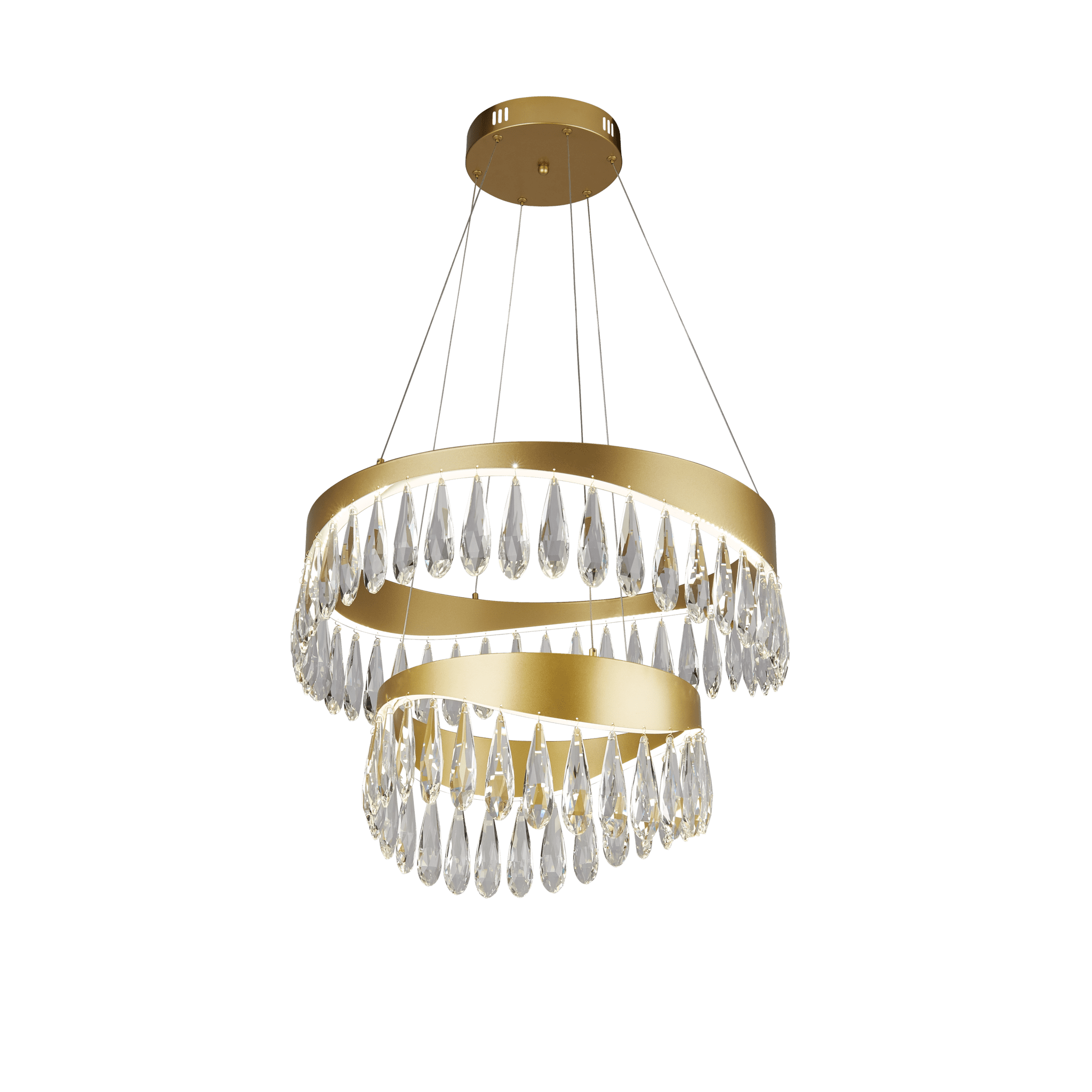 Jewel Led 2 Tier Pendant Gold With Crystal