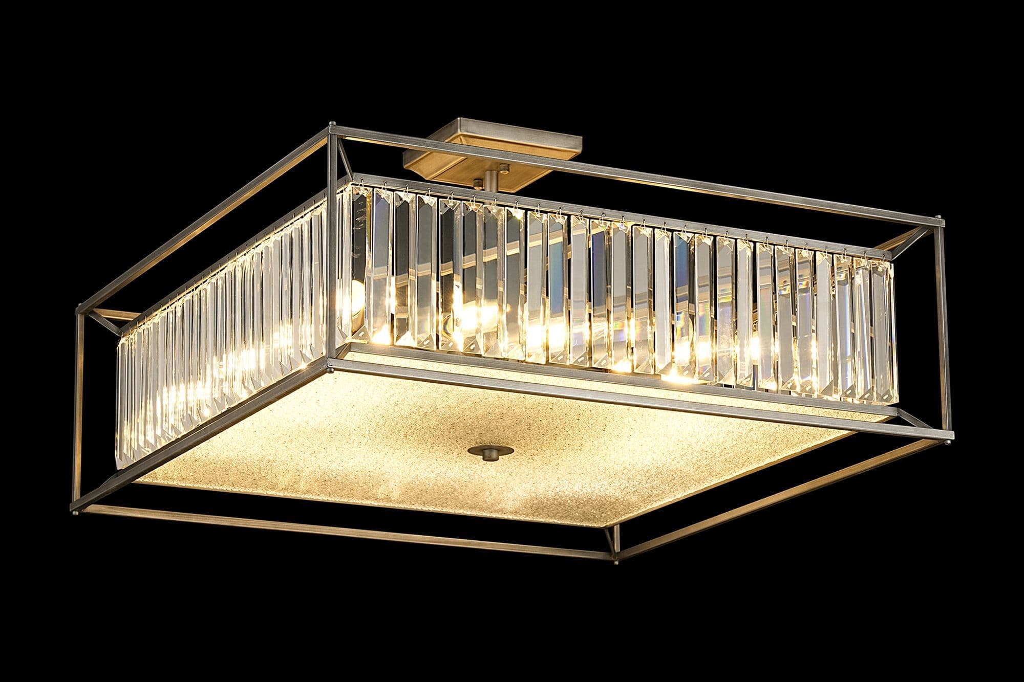 Jupiter Fixed Pendant / Semi Ceiling 12 x E14 Pewter / Clear / Grain Glass