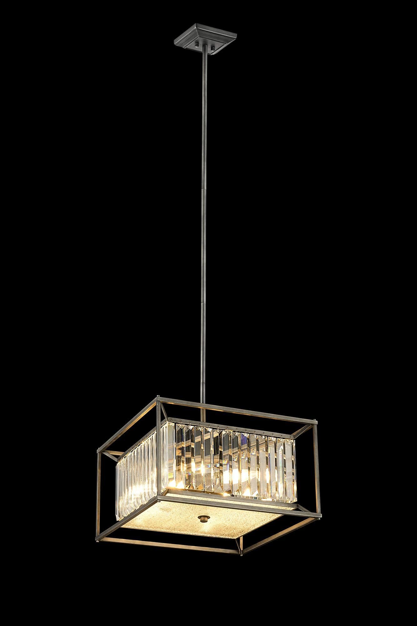 Jupiter Fixed Pendant / Semi Ceiling 4 x E14 Pewter / Clear / Grain Glass