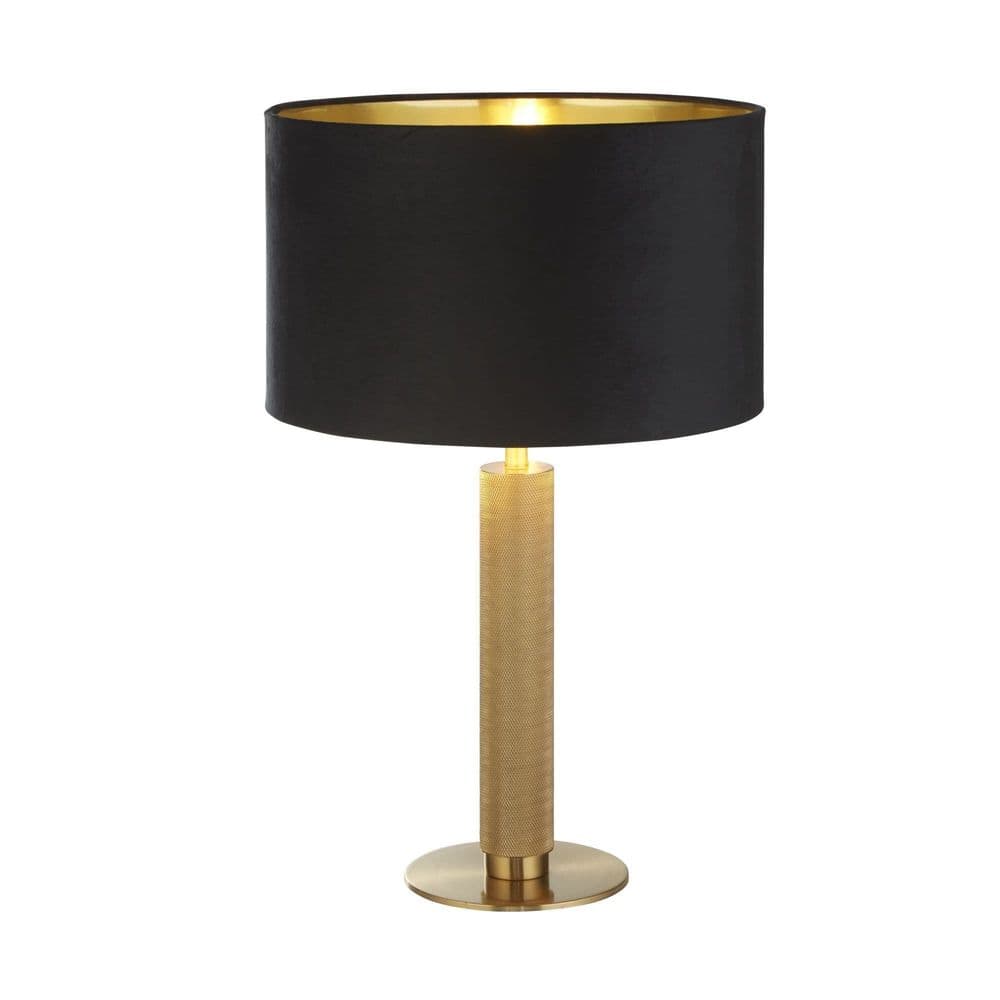 London Table Lamp TFB65721BK Knurled Brass & Black Velvet Shade
