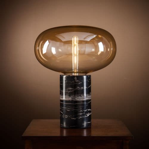 Marble Base Table Lamp With Amber Glass Shade