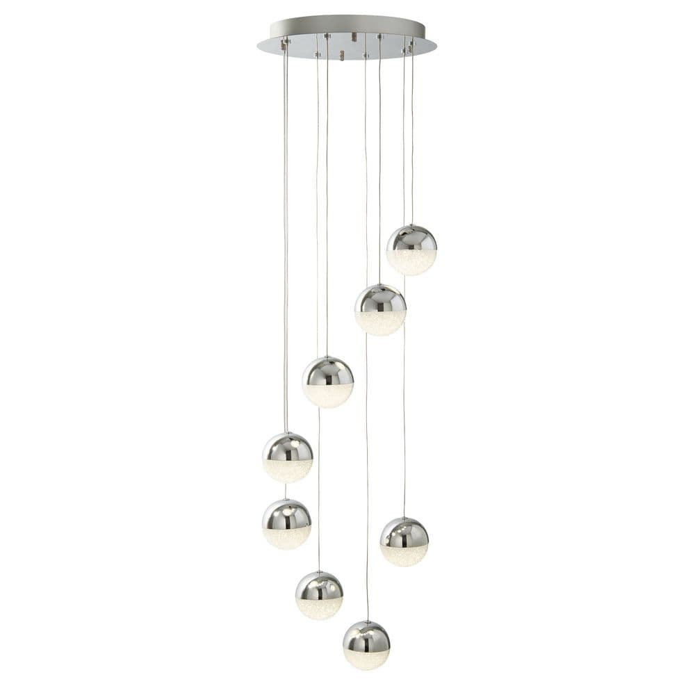 Marbles 8 Light Led Globe Mulit-Drop Crushed Ice Effect Shade Chrome