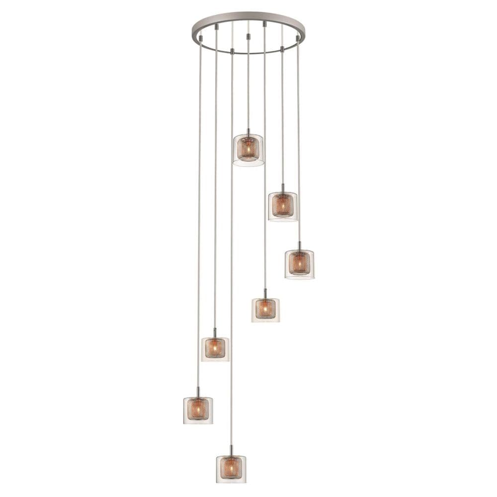 Mewisham 7 Light Multi Drop Round Pendant Chrome & Copper with Glasses
