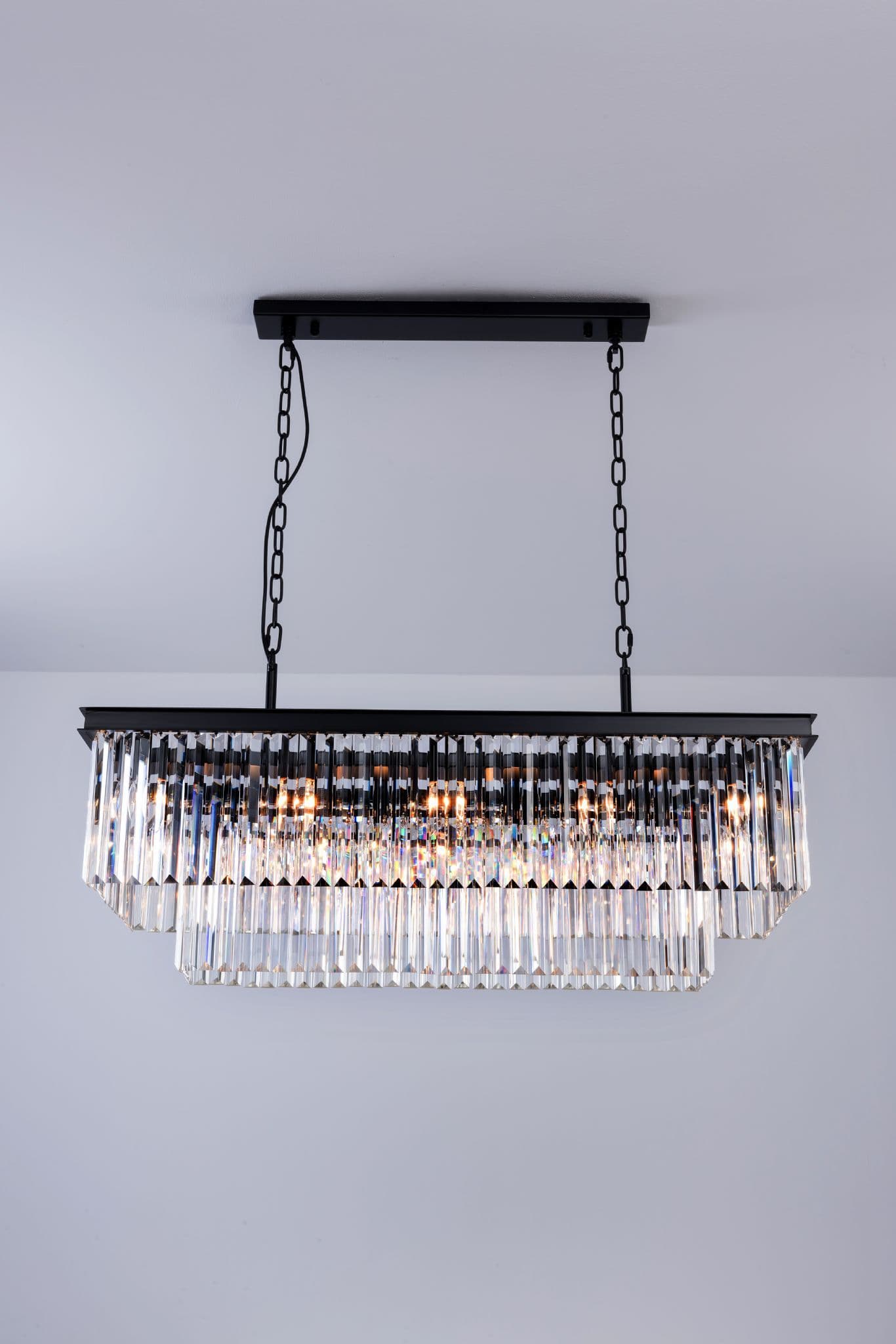 New York 10 Light Ceiling Hanging Black And Clear Fitting CSB3020