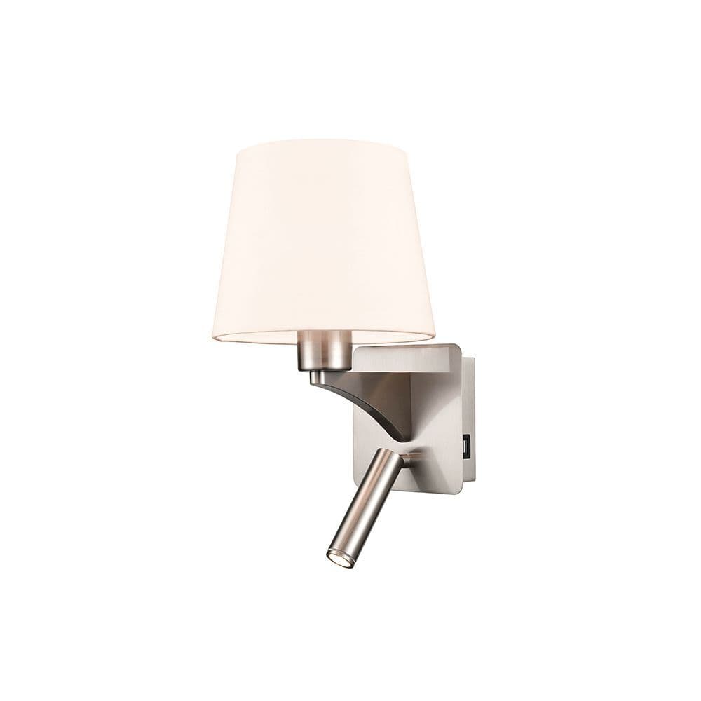 Orwell 2 Light Satin Nickel Wall Fitting USB And Reading Light With Off ...