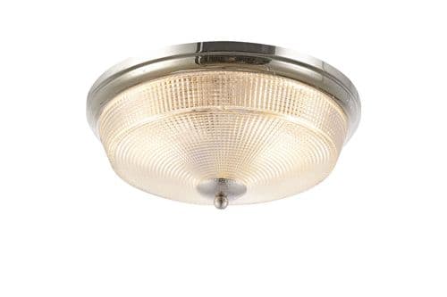 Polar 2 Light E27 Flush Ceiling Light IP44 Prismatic Glass - Multiple Colours