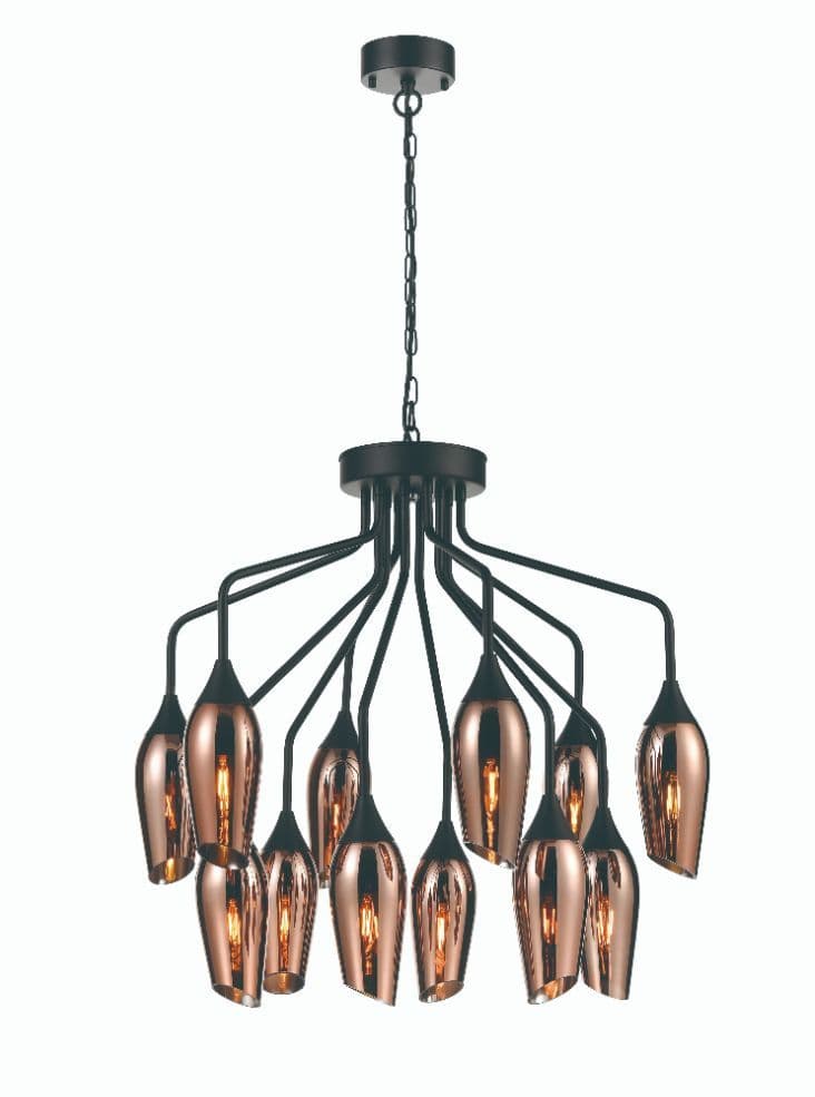Taper 12 Multi Drop Pendant Light Copper Angled Glass with Matt Black ...