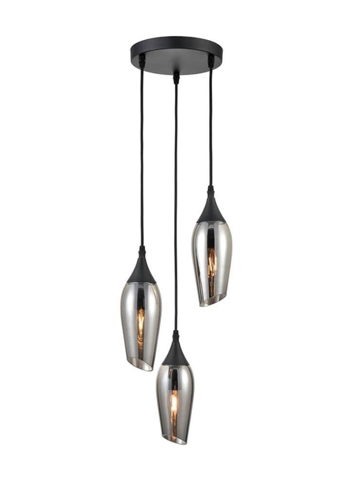 Taper 3 Multi Drop Pendant Light Chrome Angled Glass with Matt Black ...
