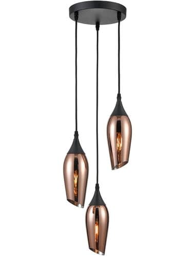 Taper 3 Multi Drop Pendant Light Copper Angled Glass with Matt Black ...