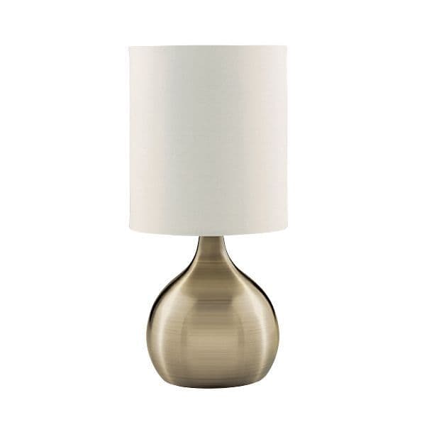 Touch Table Lamp Antique Brass Base White Drum Shade