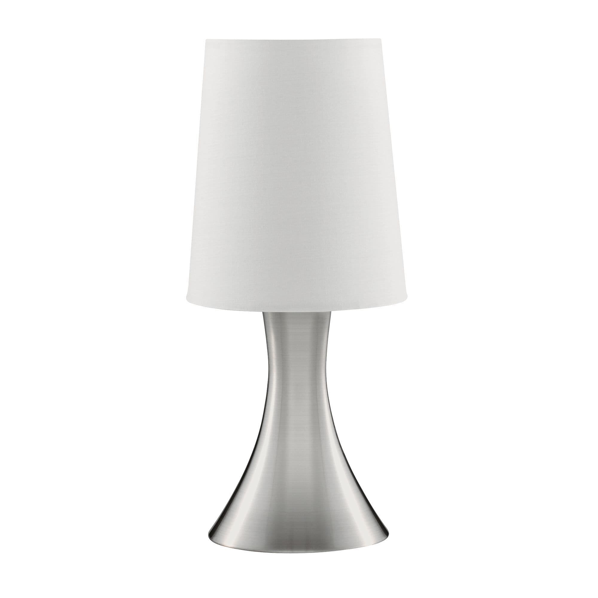 Touch Table Lamp Satin Silver Base White Tapered Shade