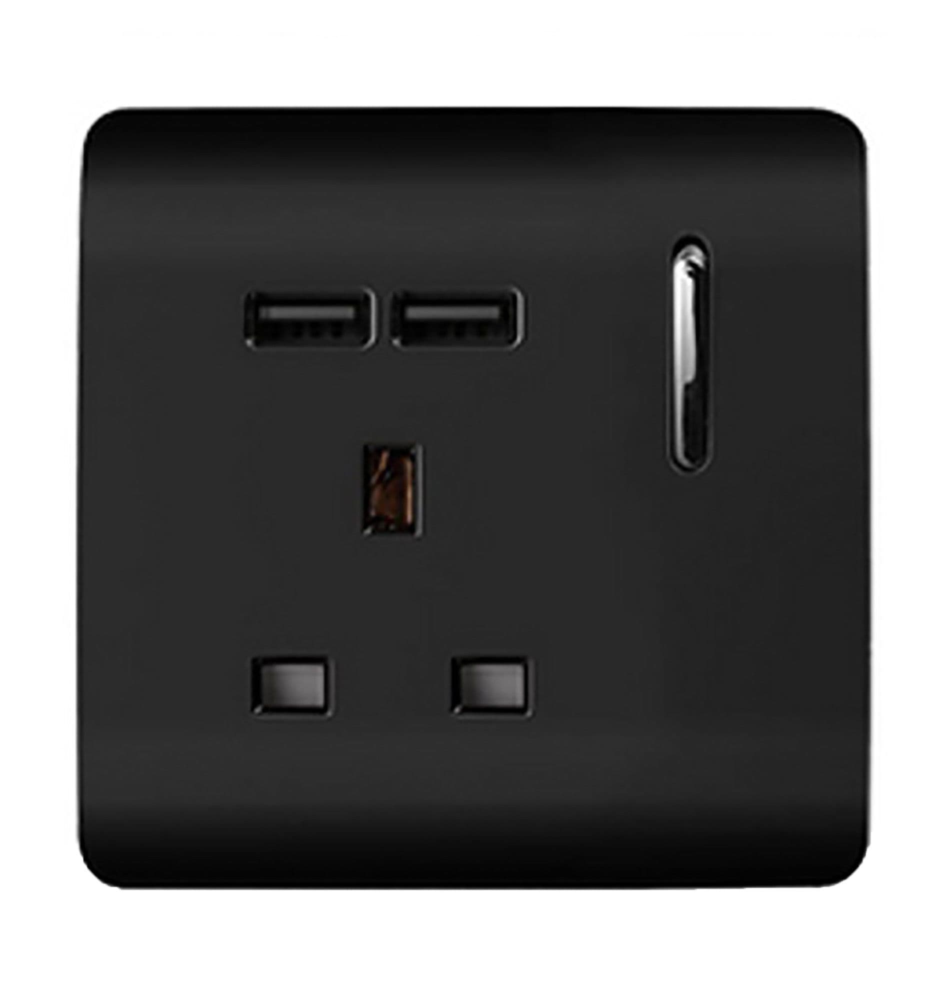Trendi Artistic Modern 1 Gang 13Amp Switched Socket WIth 2 x USB Ports