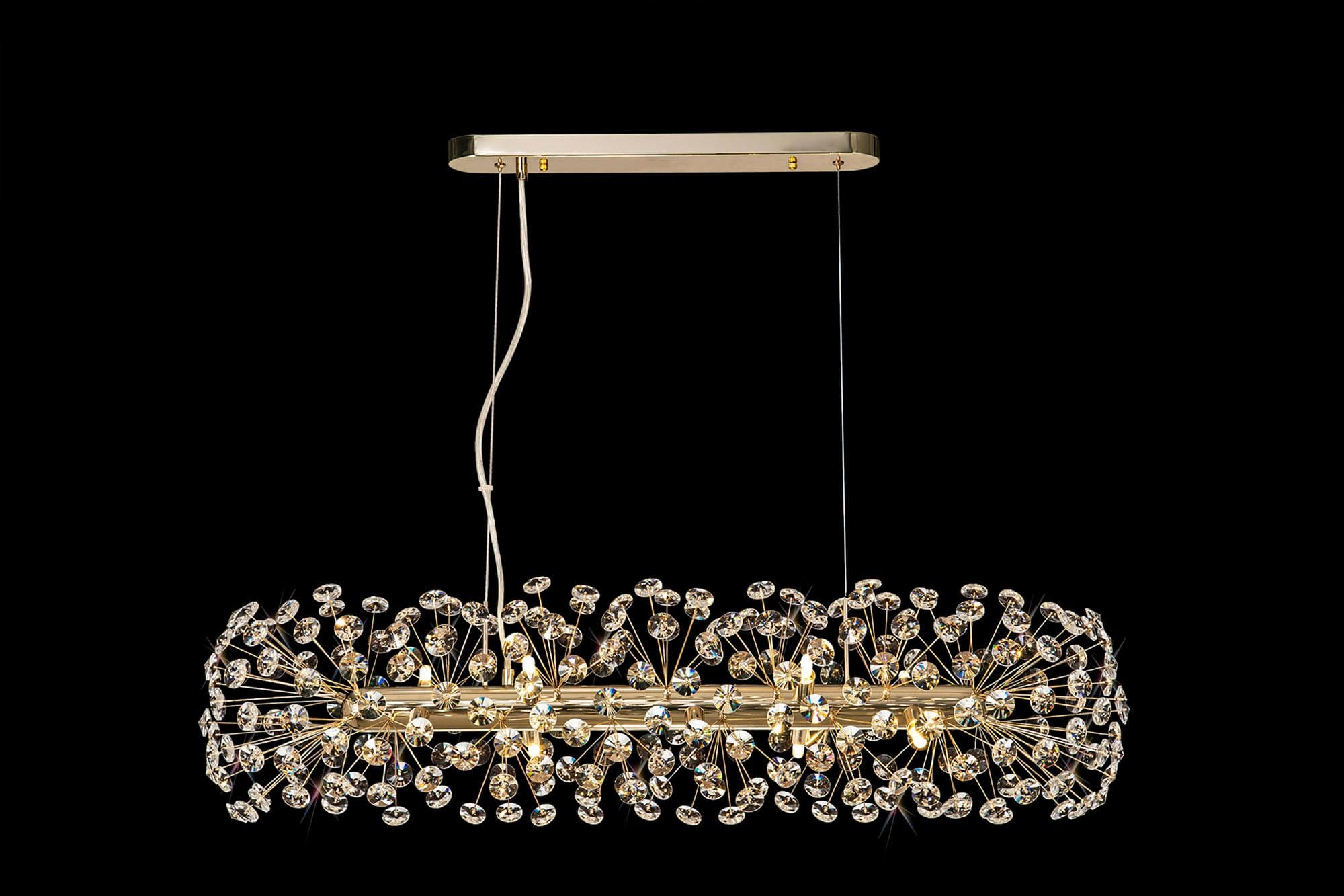 Villamoura Oblong Linear Pendant 10 Light G9 French Gold/Crystal