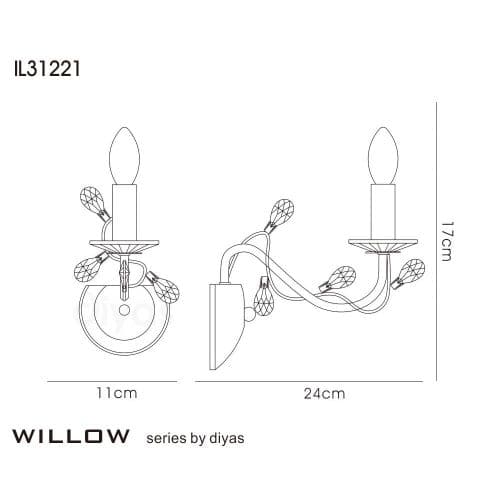 Willow Wall Lamp WITHOUT SHADE 1 Light E14 Antique Brass/Crystal