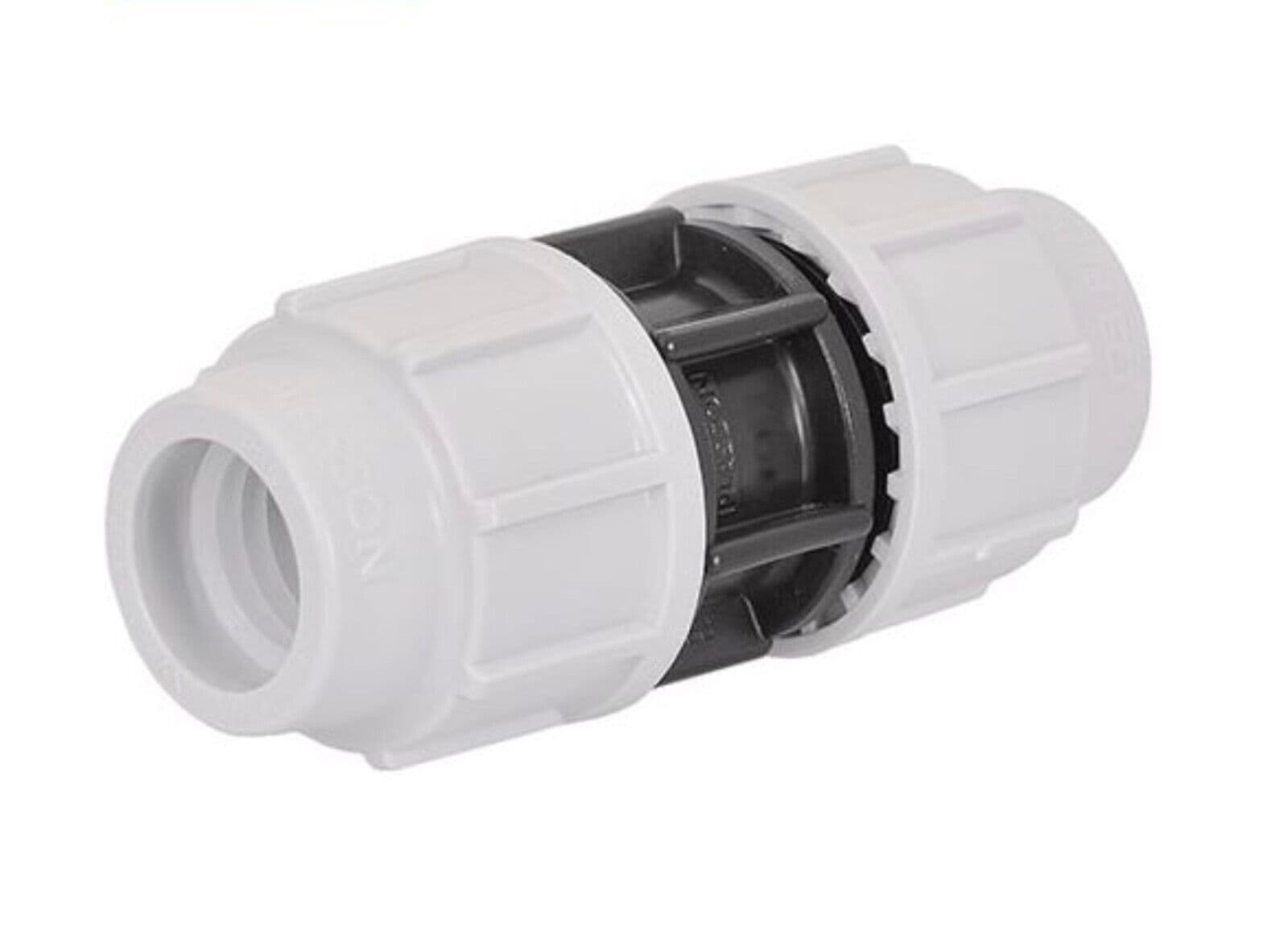 2 x Plasson 32mm straight connectors for blue MDPE water pipe Union coupling