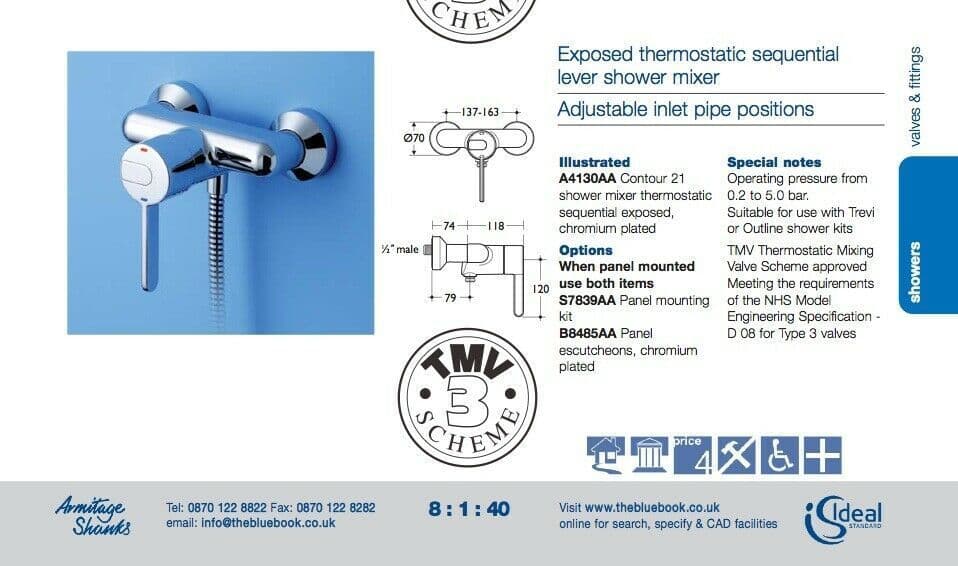 Armitage Shanks Contour 21 Thermostatic Shower Mixer Tap Dda Tmv3