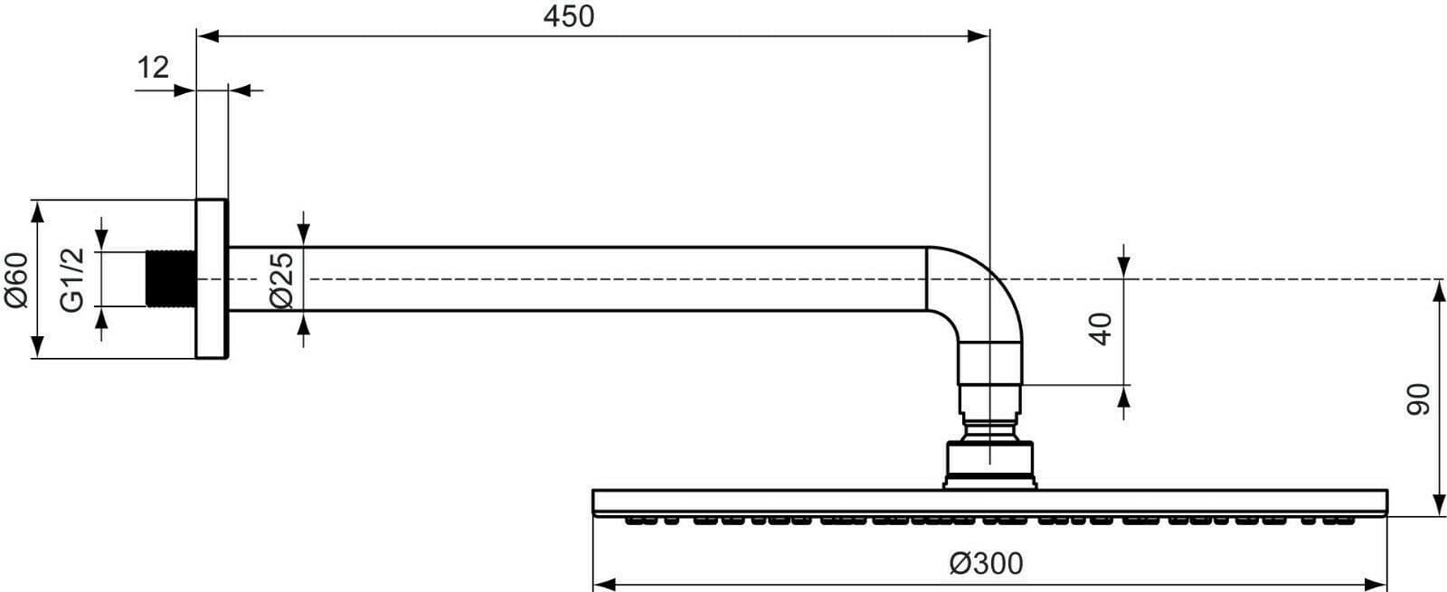 Ideal Standard Jado 300mm diameter shower head and arm A4771AA